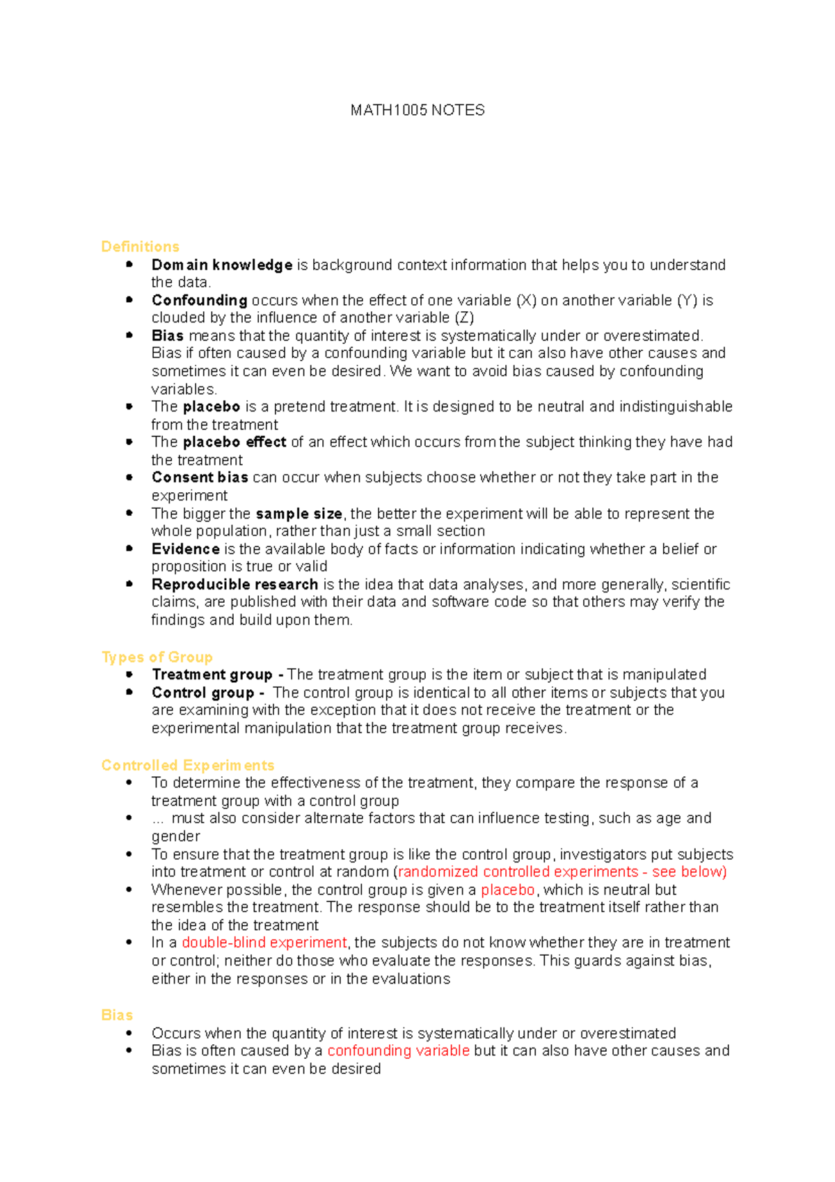 MATH1005 Notes week one - MATH1005 NOTES Definitions Domain knowledge ...