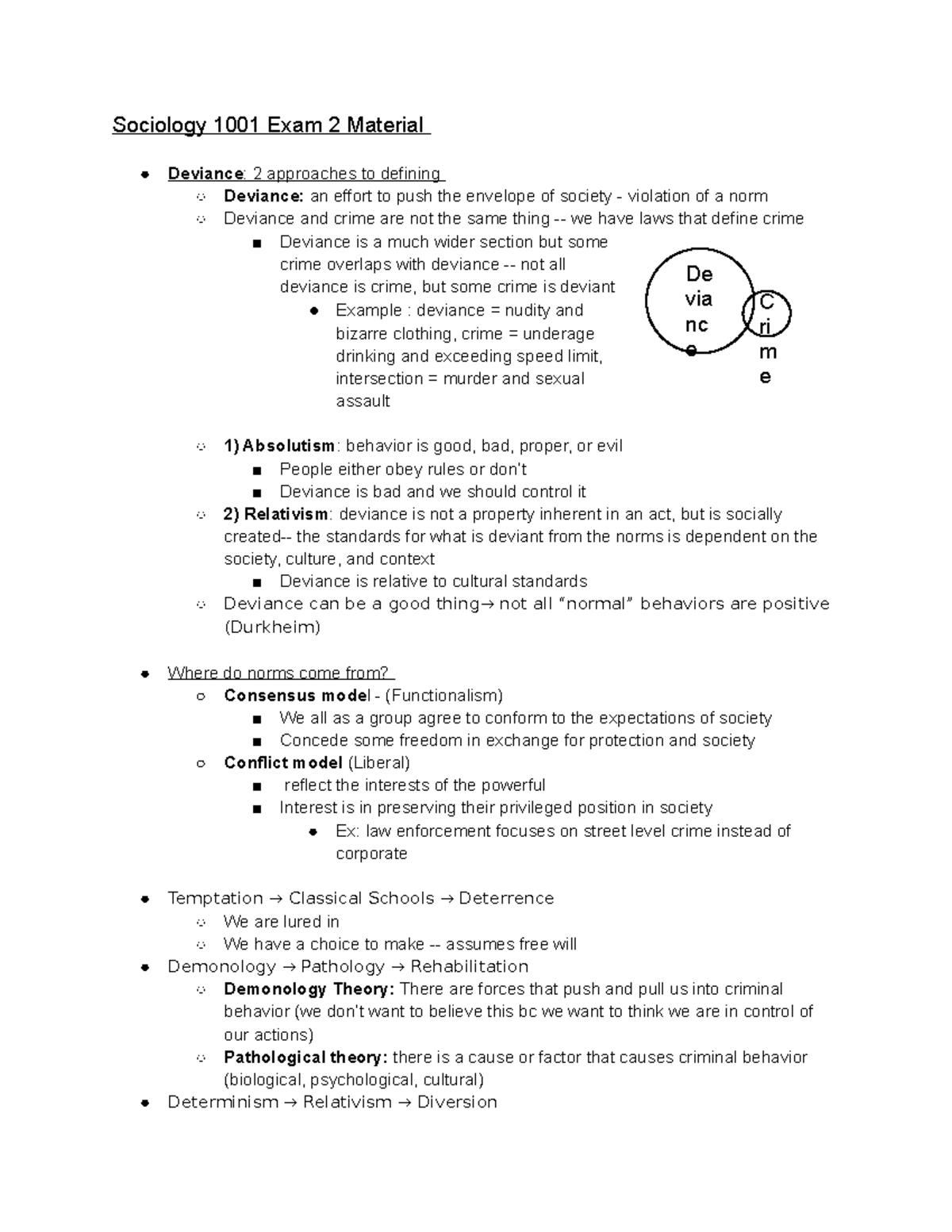 Unit 2 - notes unit 2 - Sociology 1001 Exam 2 Material Deviance : 2 ...