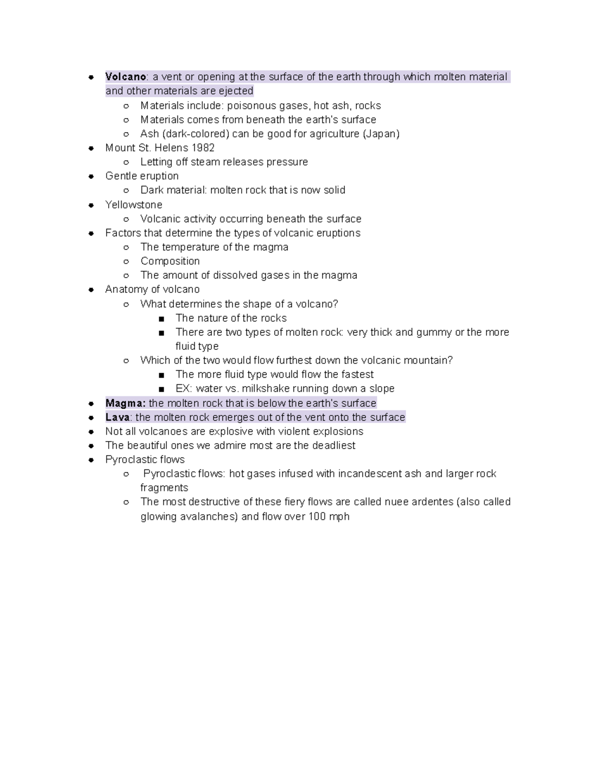 Volcanoes - Lecture notes - Volcano: a vent or opening at the surface ...