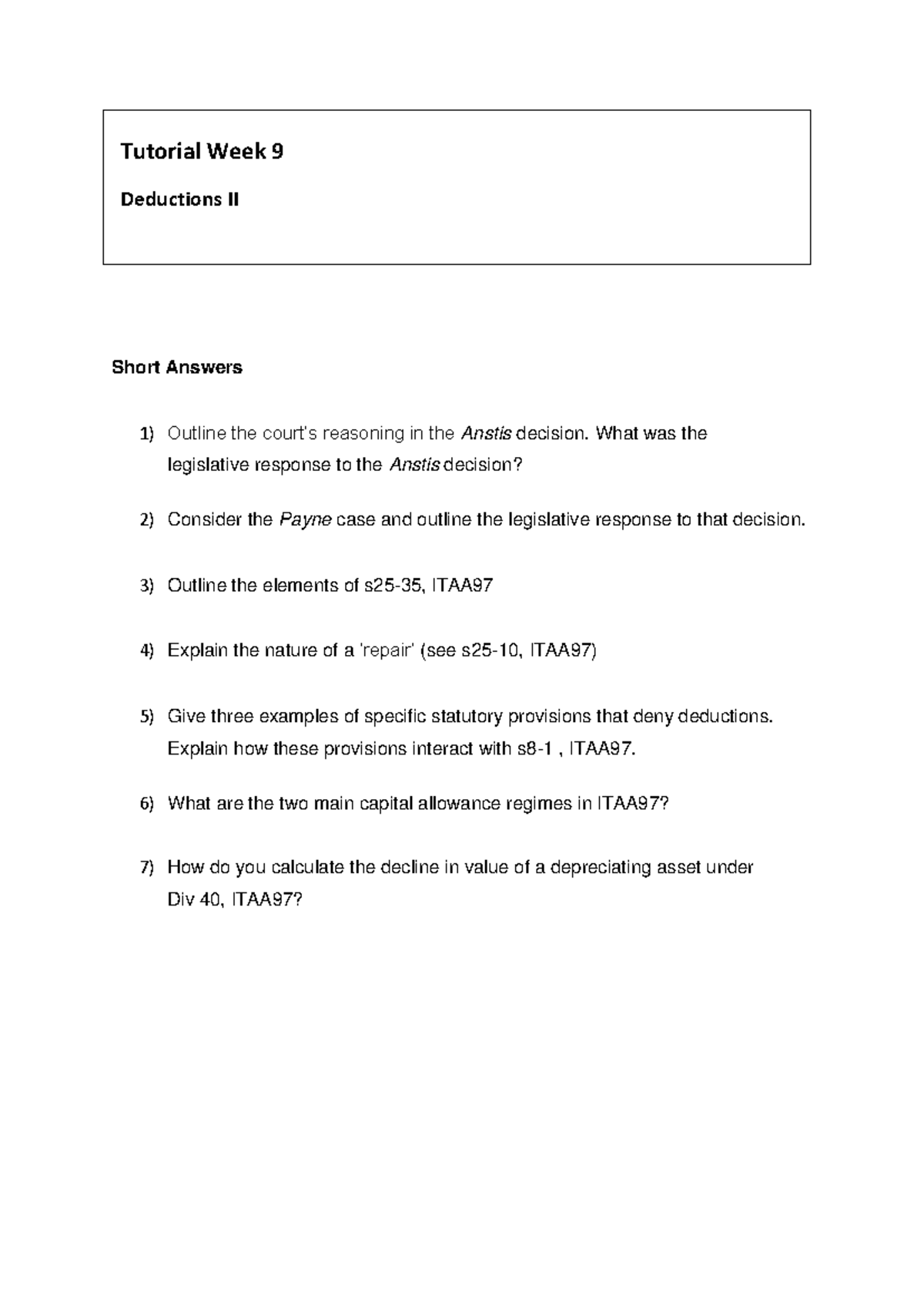 Wk 9 Tutorial QuestionsTaxation law week tutorial work for students ...