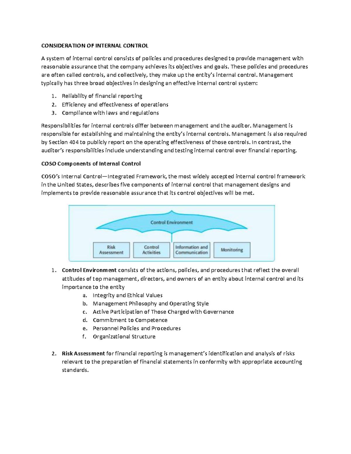 Consideration OF Internal Control - CONSIDERATION OF INTERNAL CONTROL A ...
