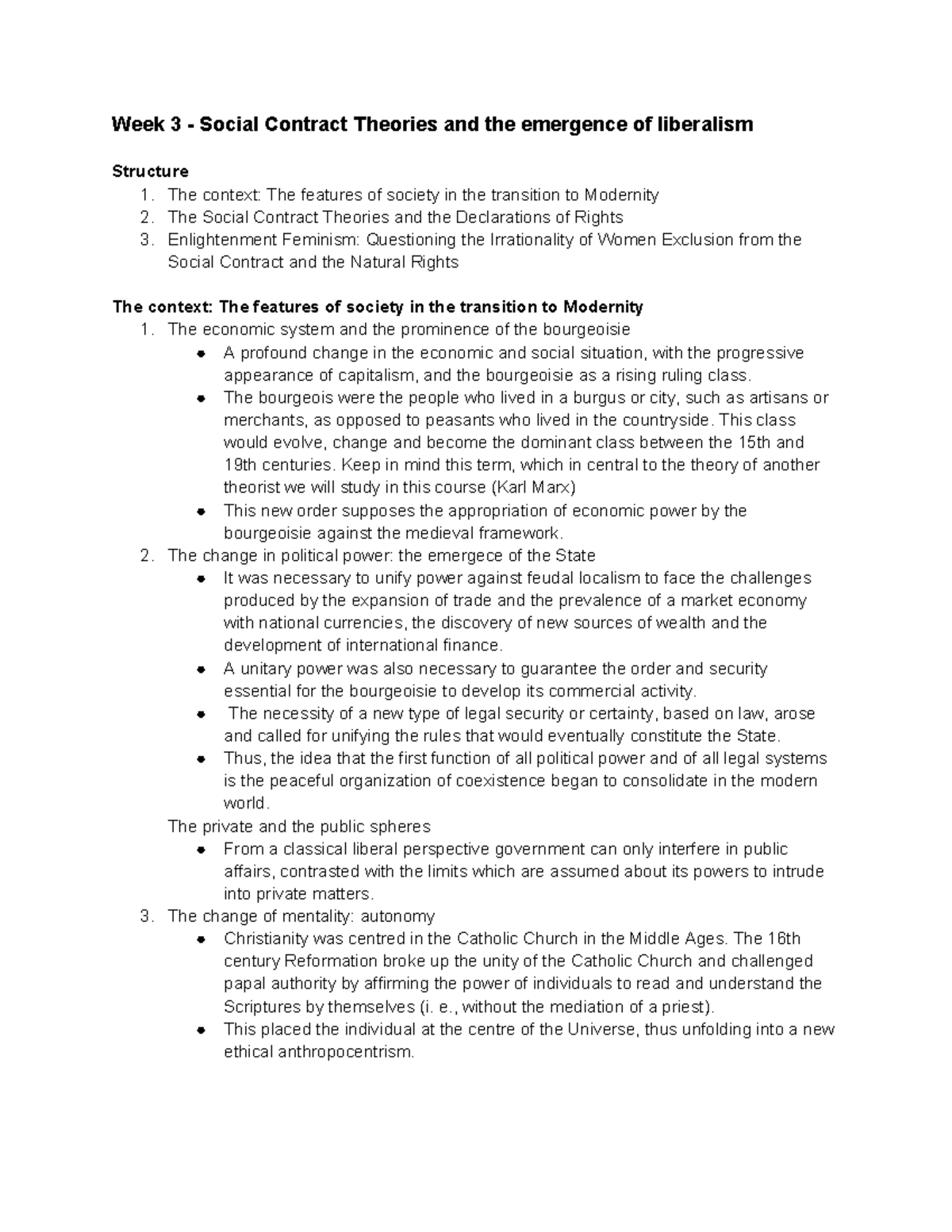 Week 3 - Social Contract Theories and the emergence of liberalism - The ...