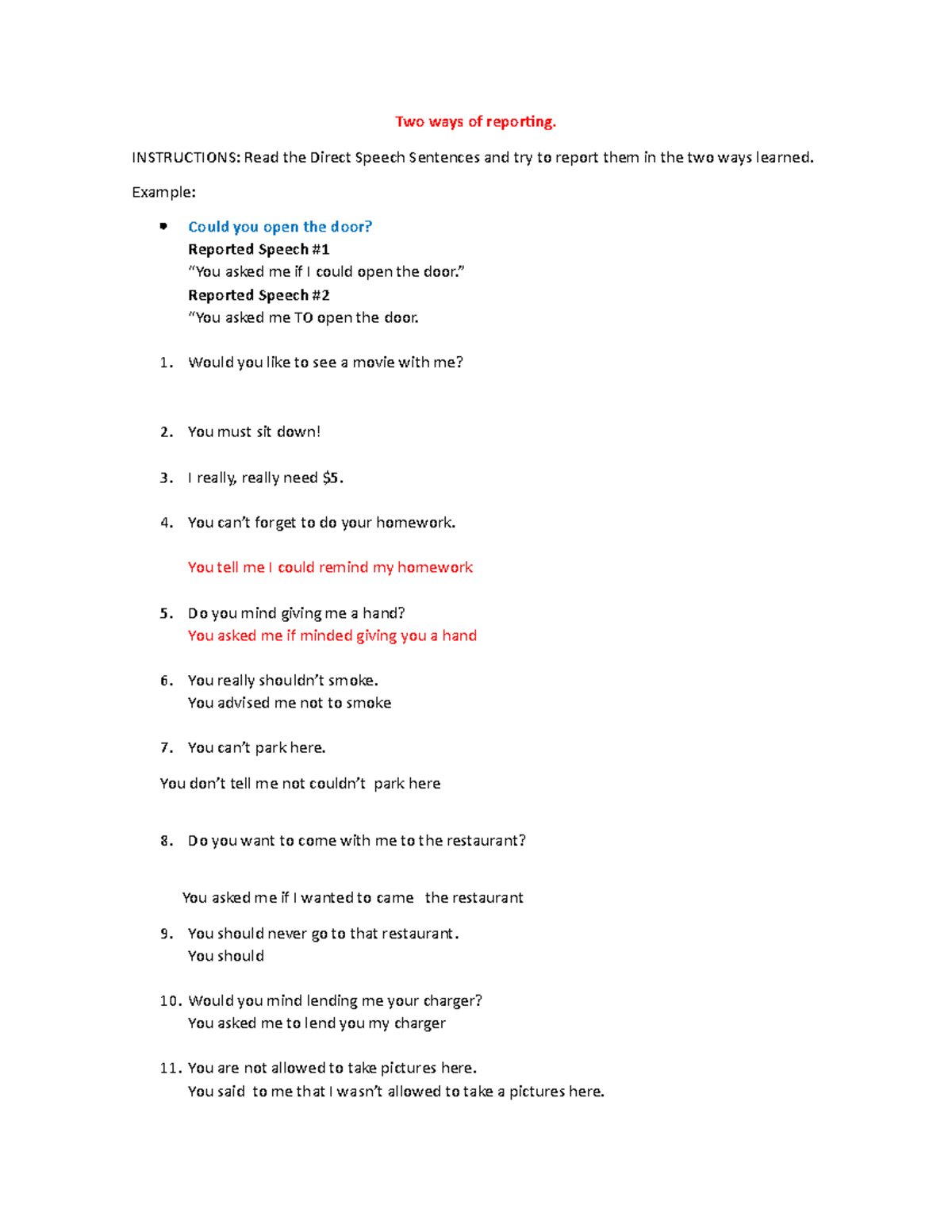 Mariita 4 - juffffffffff - Two ways of reporting. INSTRUCTIONS: Read ...