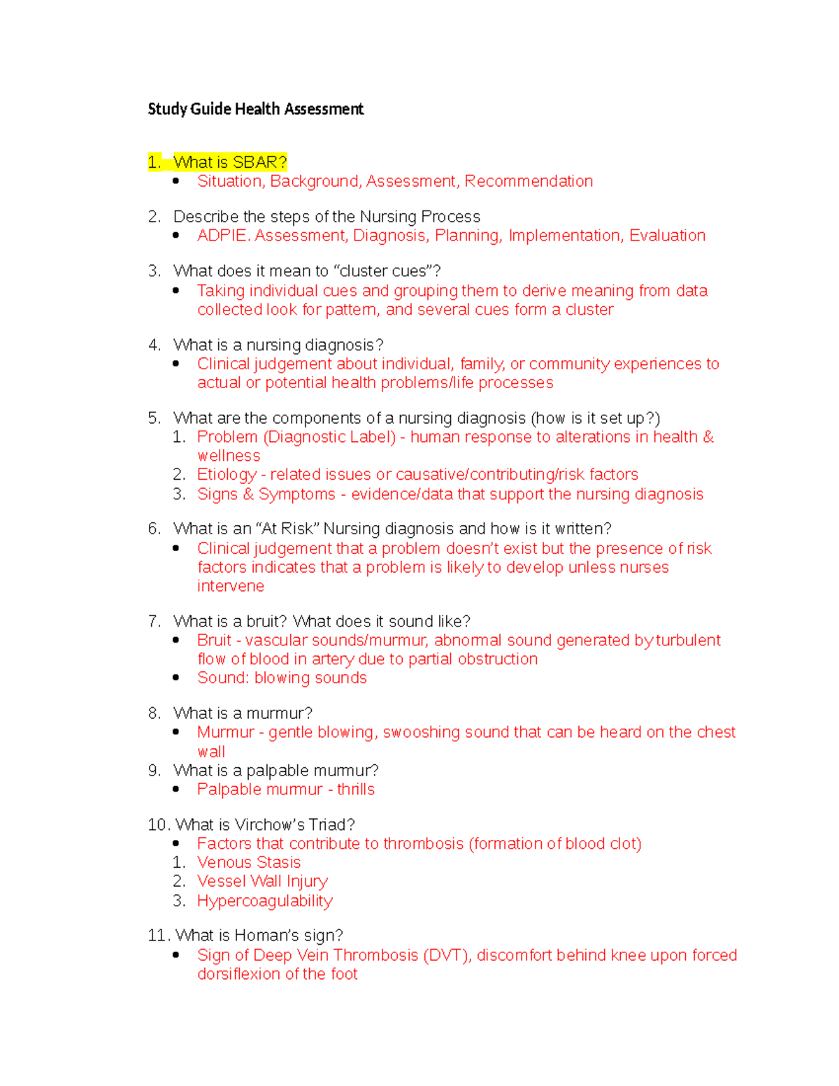 EXAM 2 Study Guide N125.docx - Study Guide Health Assessment What is ...