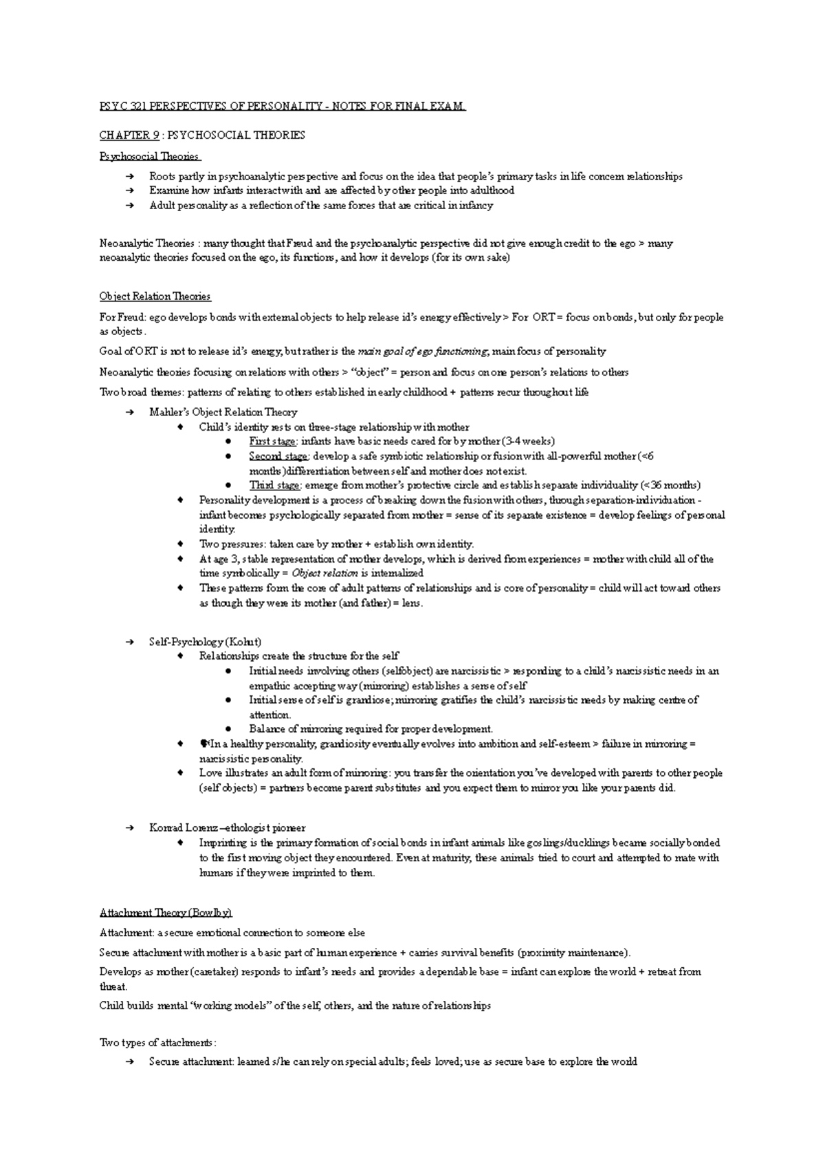 PSYC 321 Perspectives of Personality - NOTES FOR FINAL EXAM - PSYC 321 ...