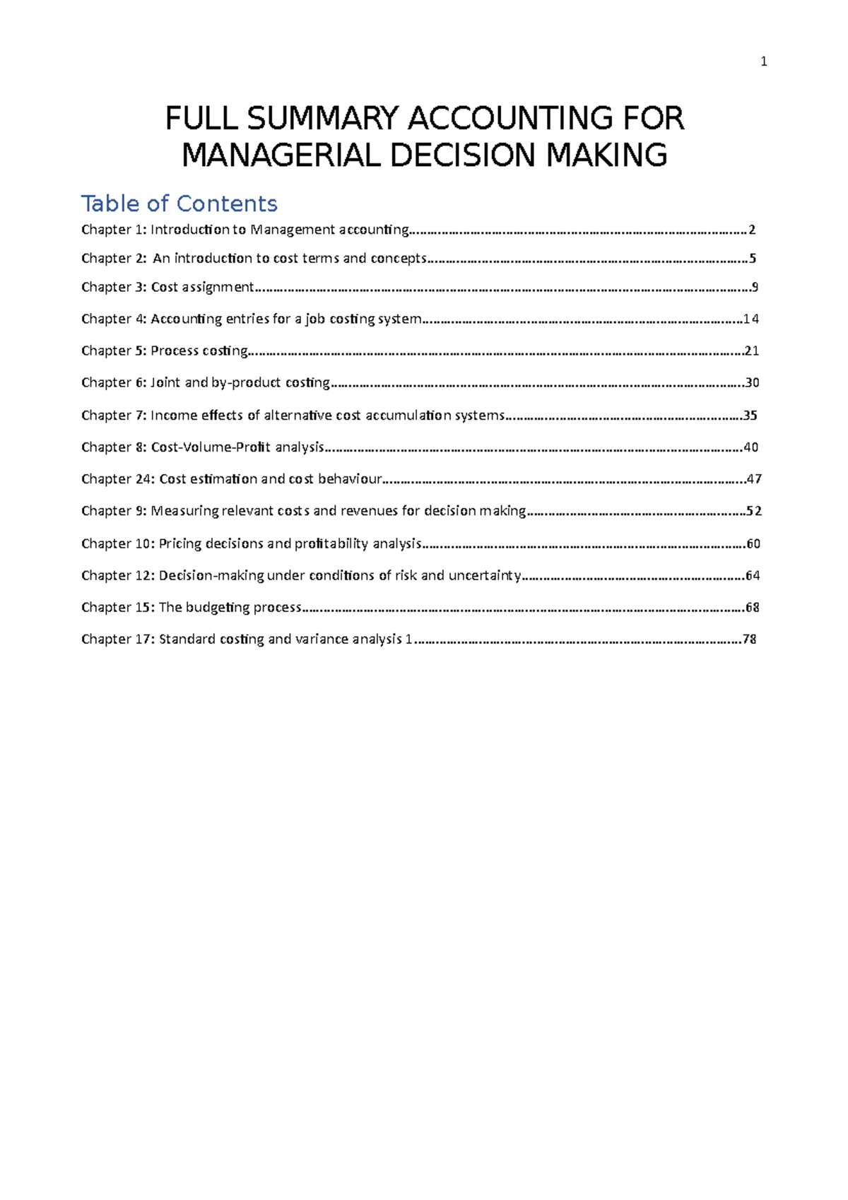 FULL Summary Accounting FOR Managerial Decision Making - FULL SUMMARY ...