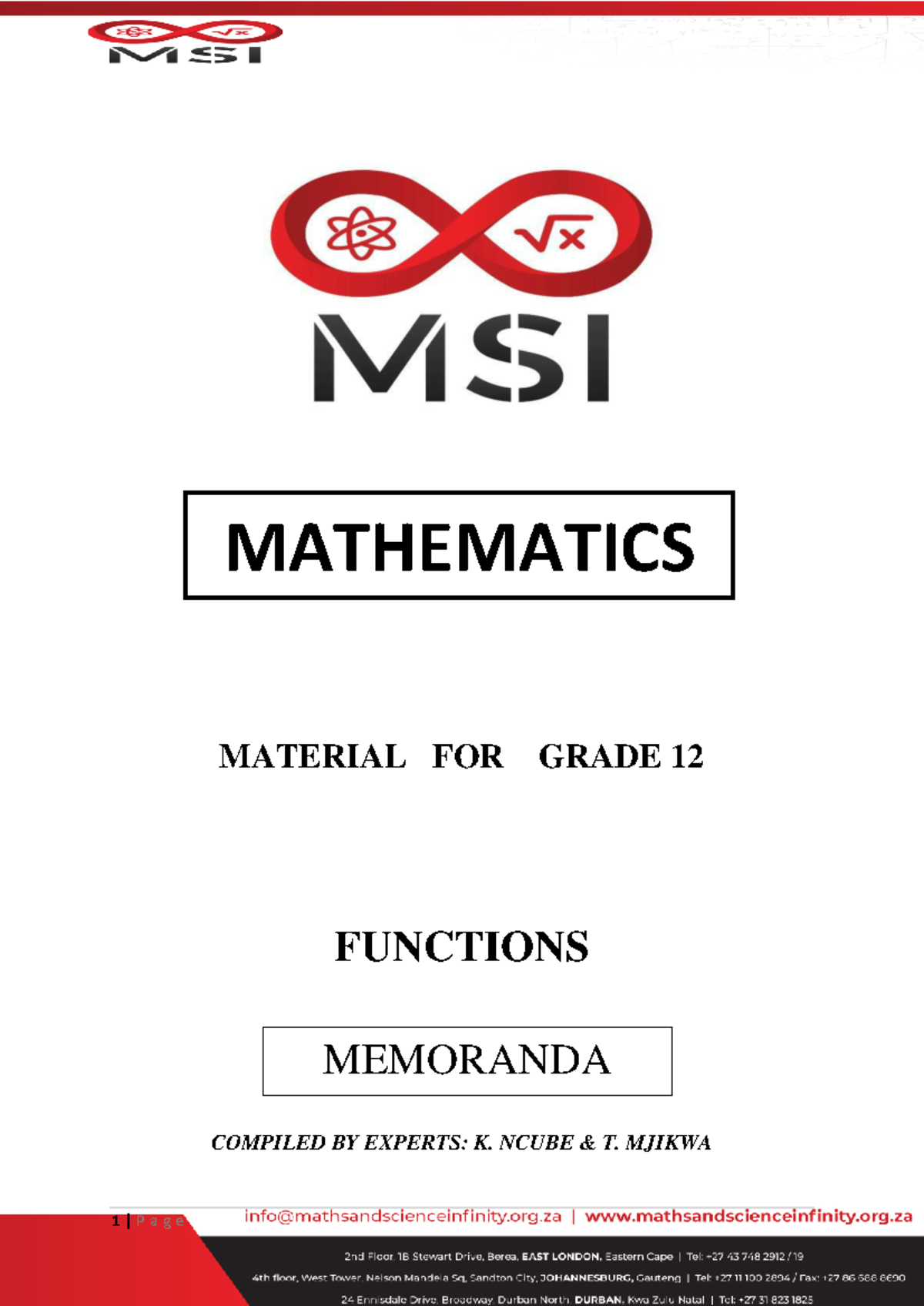 MSI Functions Memos - MATERIAL FOR GRADE 12 FUNCTIONS ####### COMPILED ...