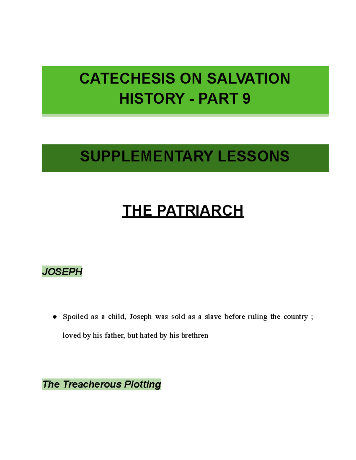 Catechesis ON Salvation History - PART 9 - CATECHESIS ON SALVATION ...