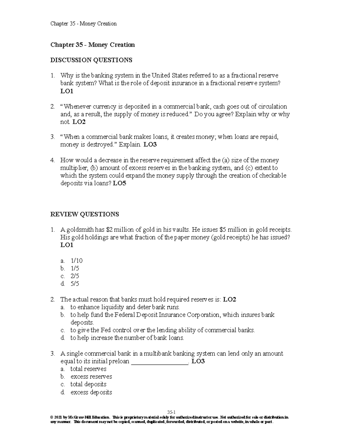 Tutorial Question for Chapter 35 Money Creation - Chapter 35 - Money ...