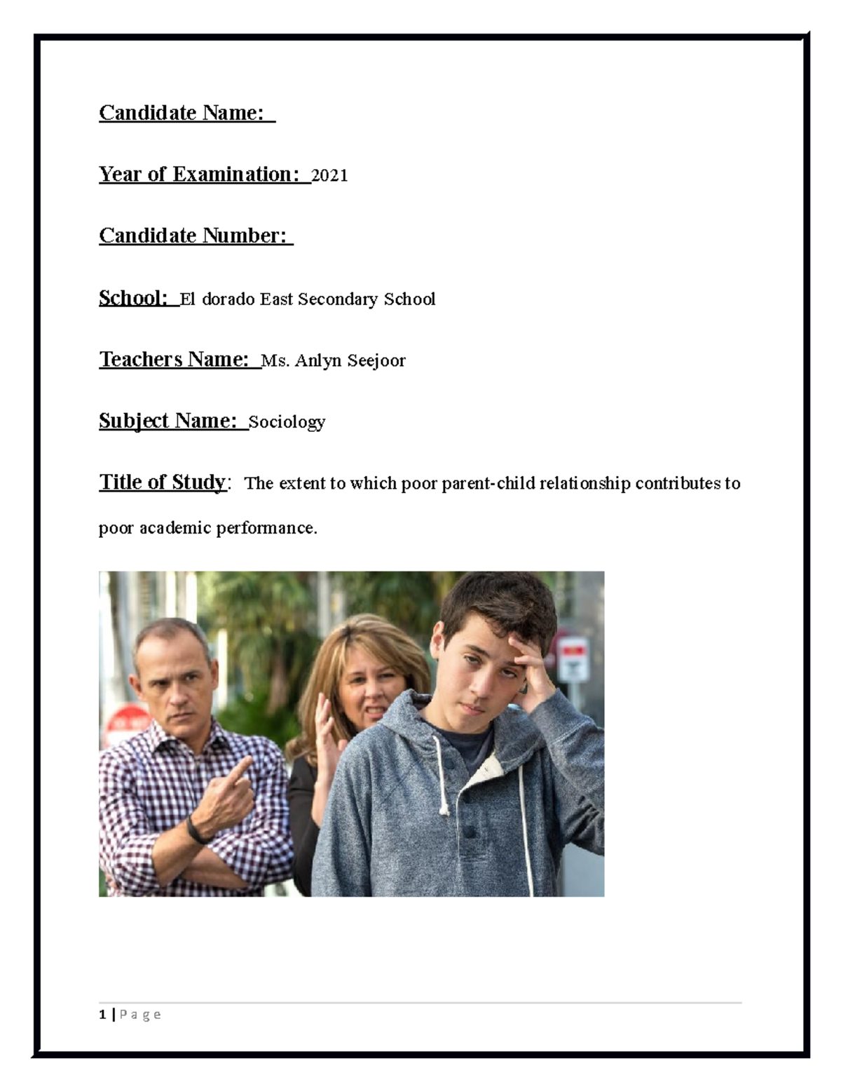 Sample sociology IA - Candidate Name: Year of Examination: 2021 ...