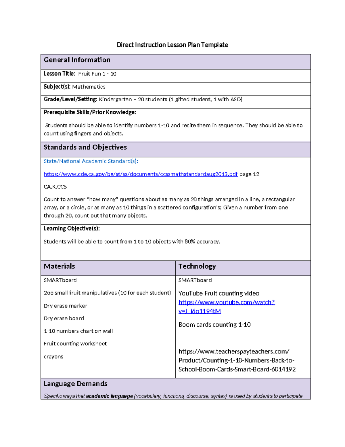 D091 Task 2 - Direct Instruction Lesson Plan Template General ...