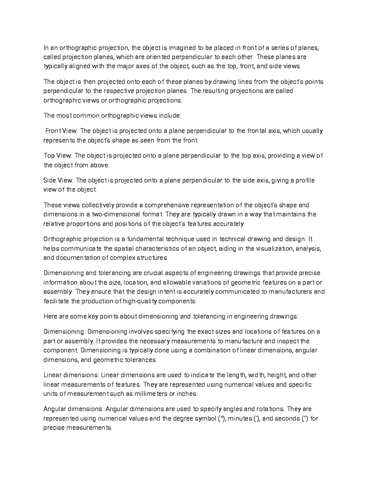 Technical drawing-2 - Notes - In an orthographic projection, the object ...