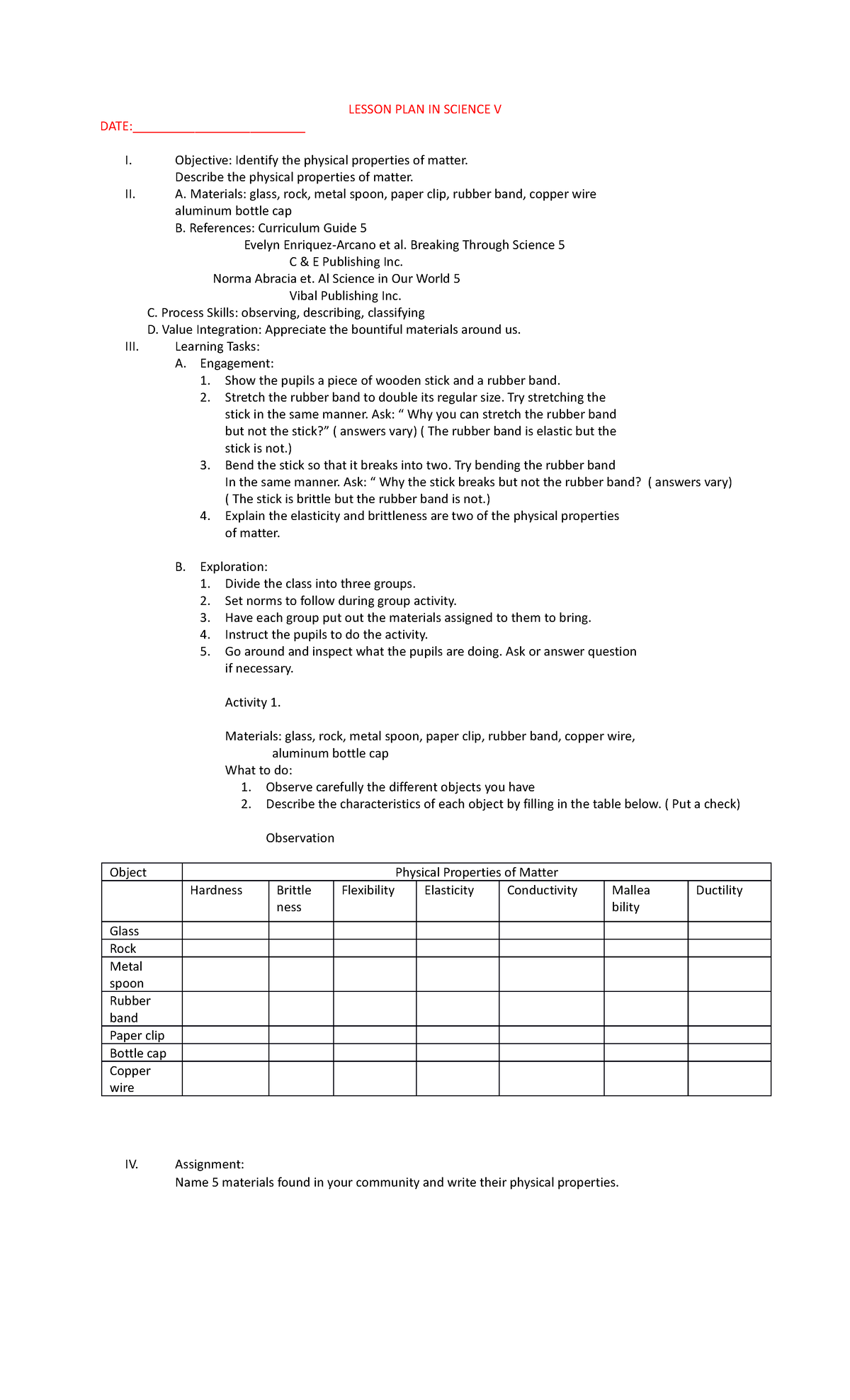 Lp science week 1 - to help others - LESSON PLAN IN SCIENCE V DATE