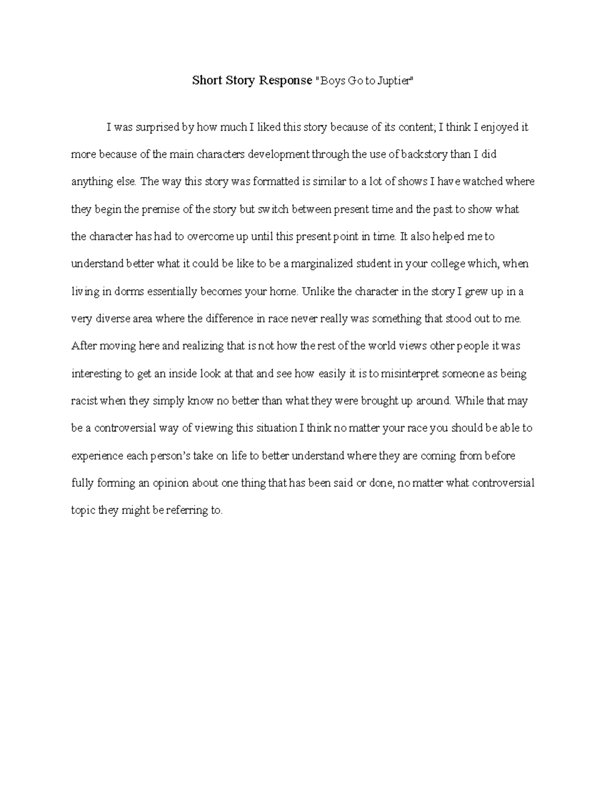 Short Story Response - The way this story was formatted is similar to a ...