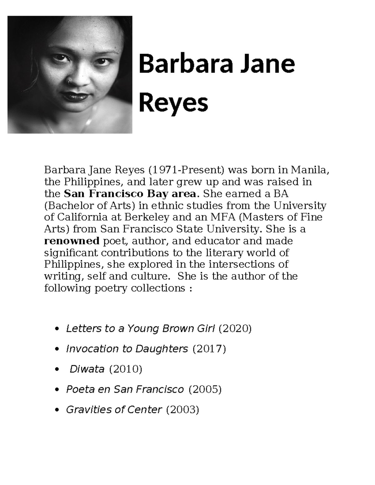 Barbara J. Reyes documents and class notes - Barbara Jane Reyes Barbara ...