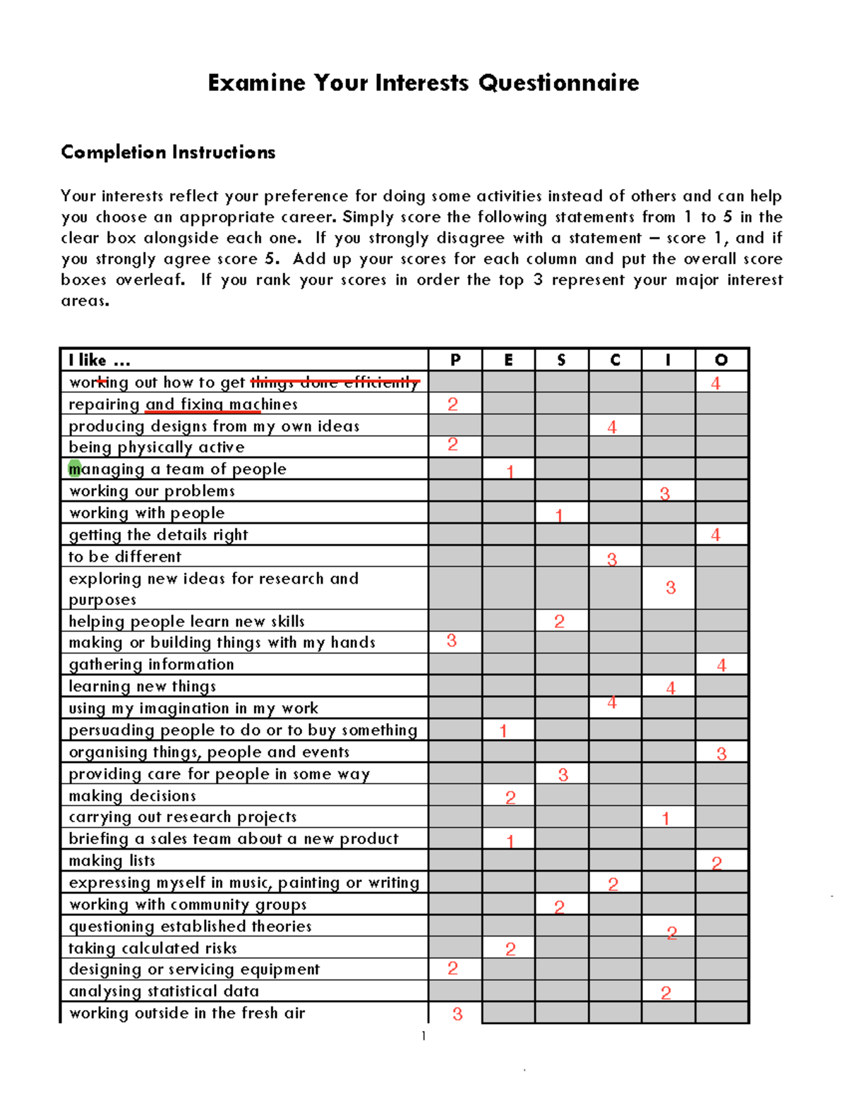 Interests-questionnaire - 1 Examine Your Interests Questionnaire ...