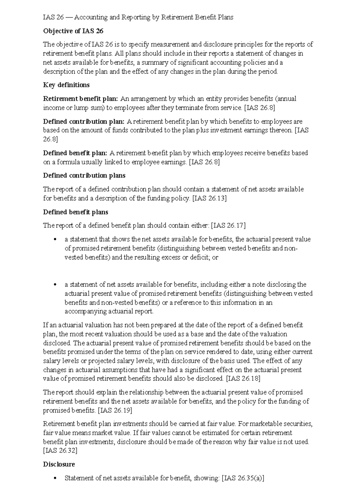 IAS 26 - IAS 26 — Accounting and Reporting by Retirement Benefit Plans ...