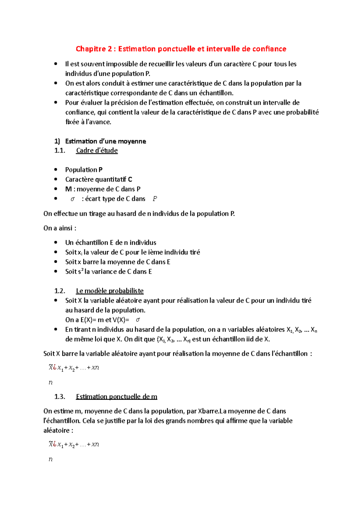 Chapitre 2 statistiques - Chapitre 2 : Estimation ponctuelle et ...