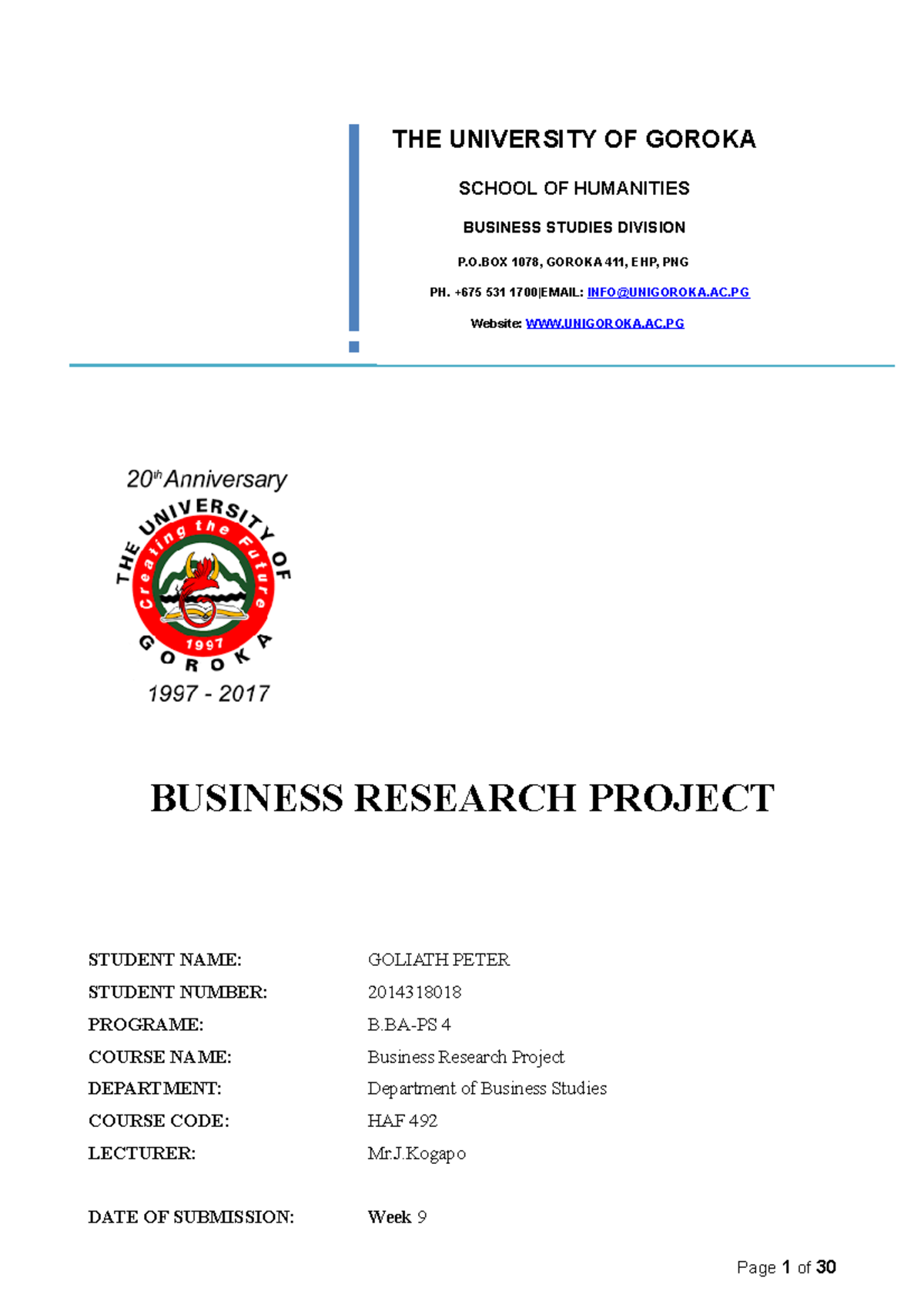 Business Research Project Draft 1 - BUSINESS RESEARCH PROJECT STUDENT ...