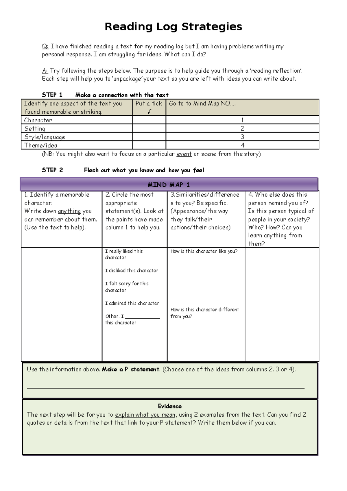 Reading Strategies - pfd - Reading Log Strategies Q: I have finished ...