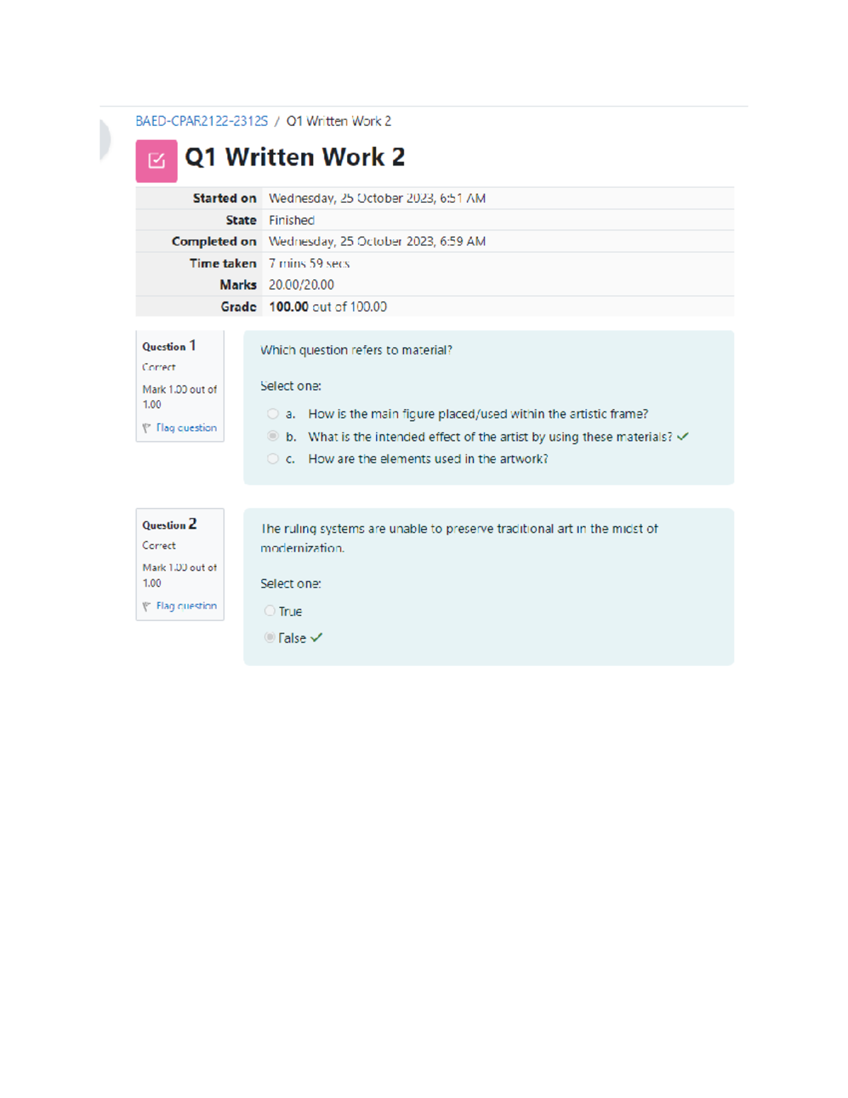 CPAR Q1 Written Work 2 - CPAR long quiz for weeks 6-9 - contemporary ...