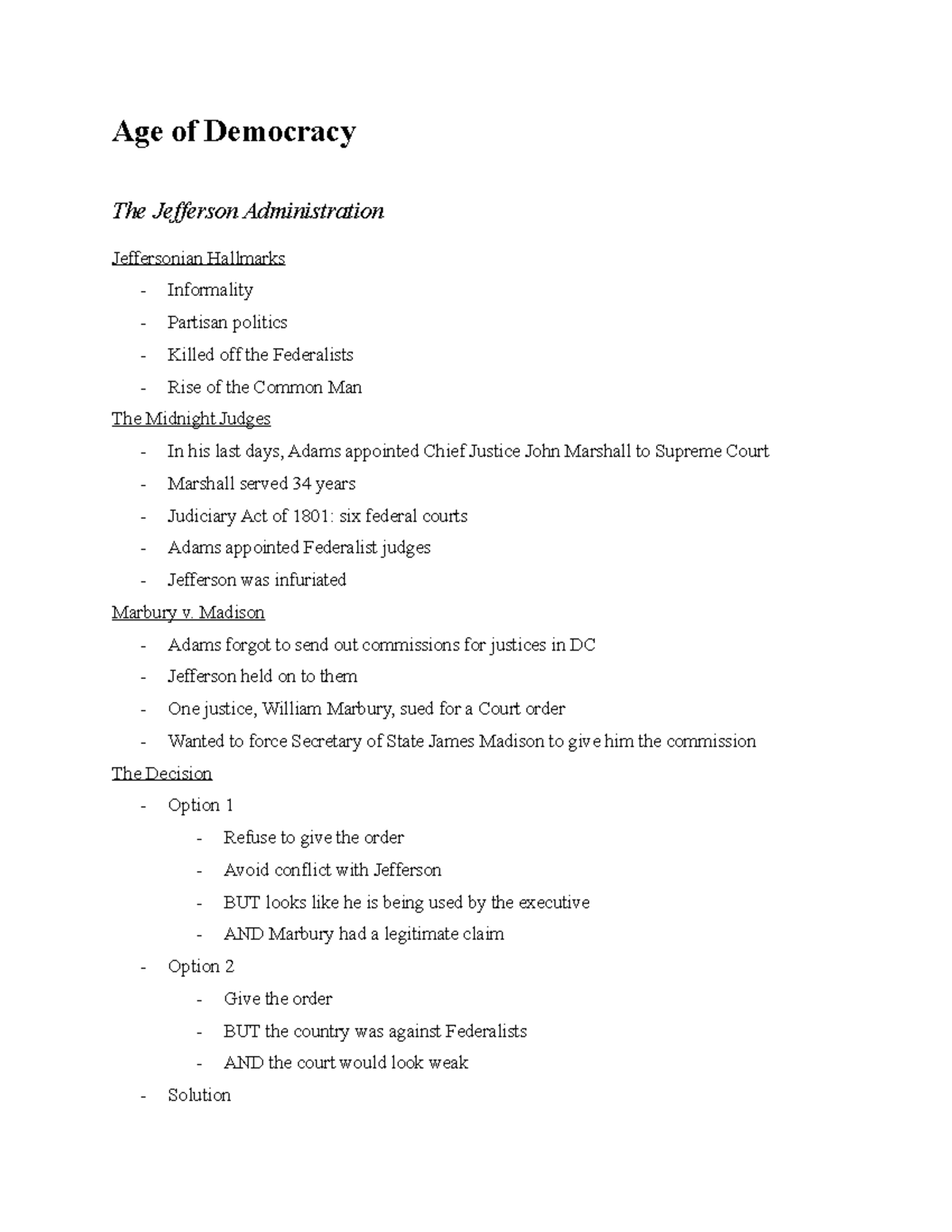 Age of Democracy Lecture Notes - Mileham, Kayla - Age of Democracy The ...