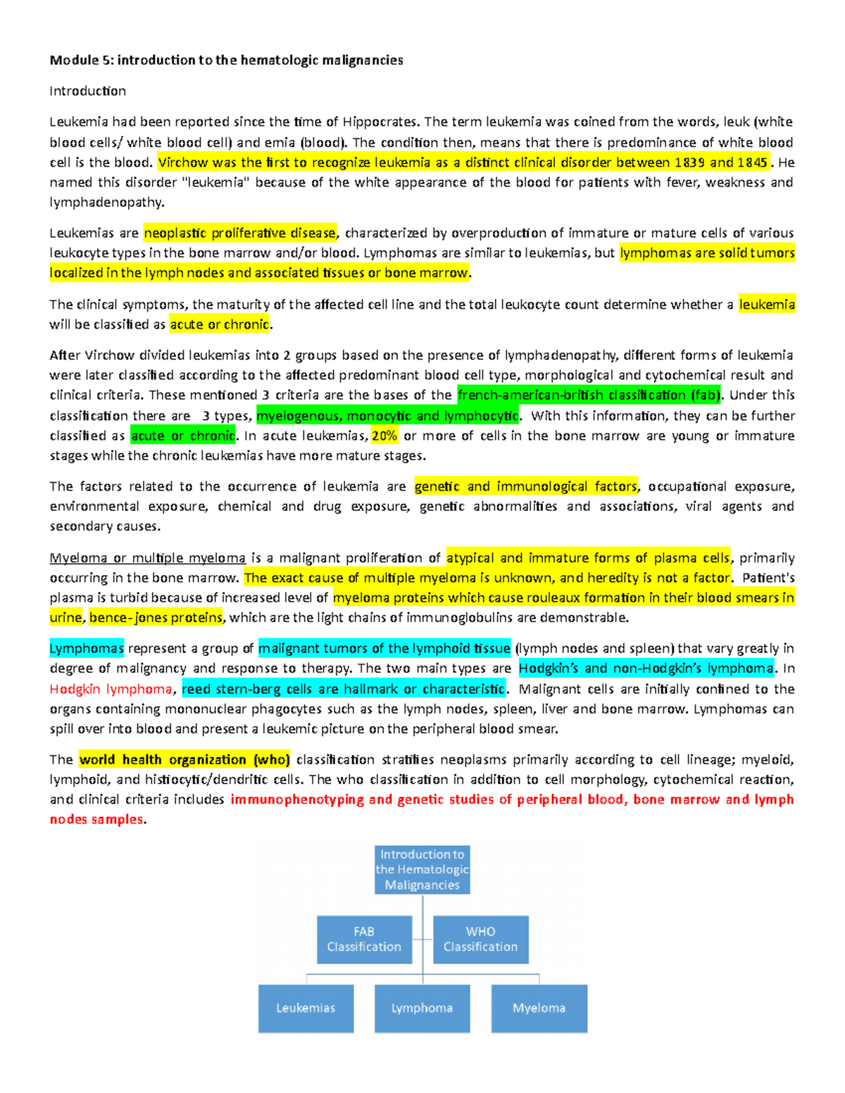 Hematology notes on - Module 5: introduction to the hematologic ...