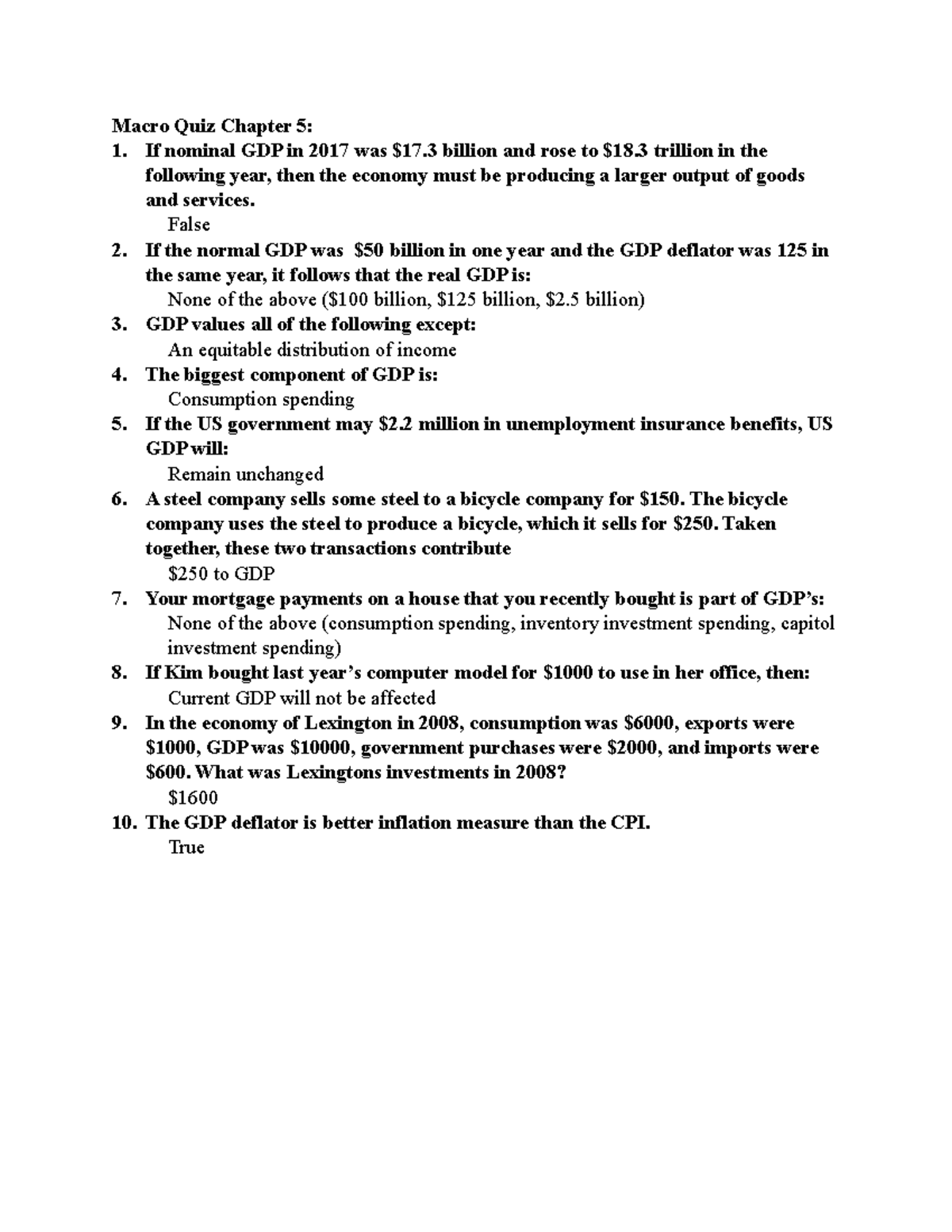 ECON2133 Test 5 Study Guide - Macro Quiz Chapter 5: If nominal GDP in ...