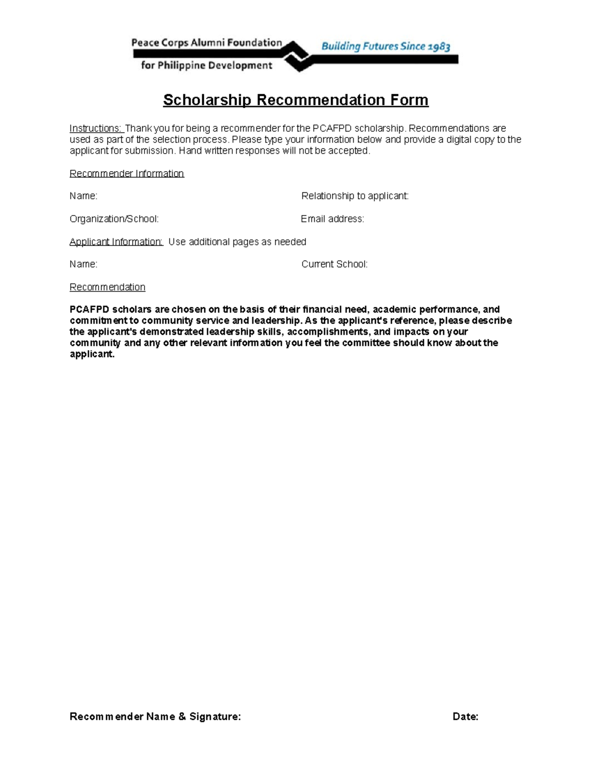 Recommendation-Form-Template - Scholarship Recommendation Form ...