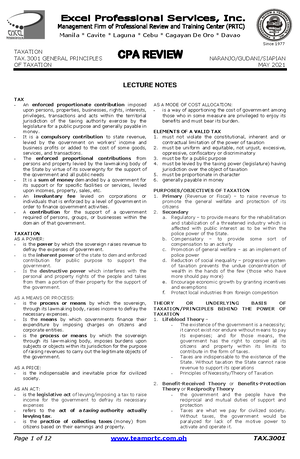 TAX 3003 Sources of income - Manila * Cavite * Laguna * Cebu * Cagayan ...