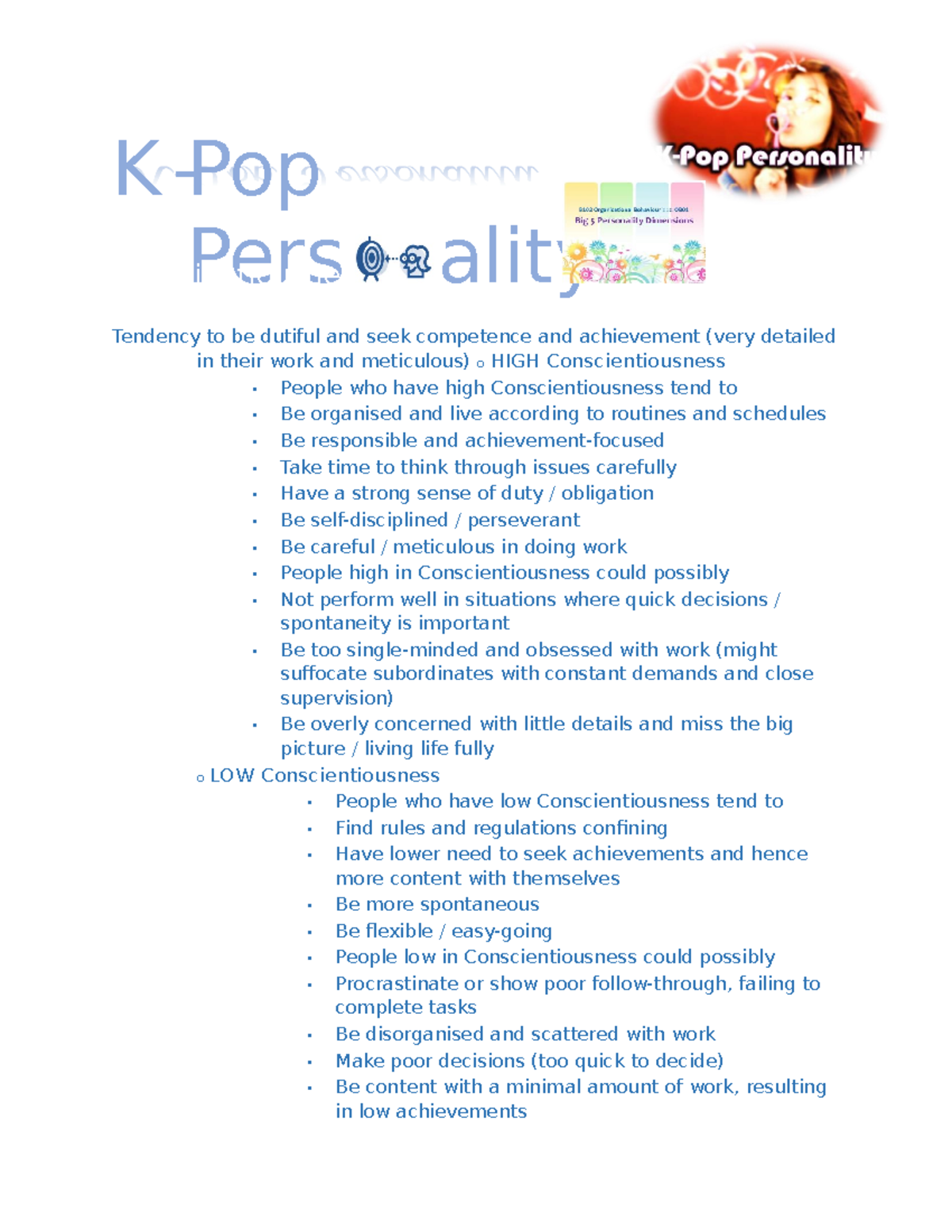 OB Notes - Tendency to be dutiful and seek competence and achievement ...