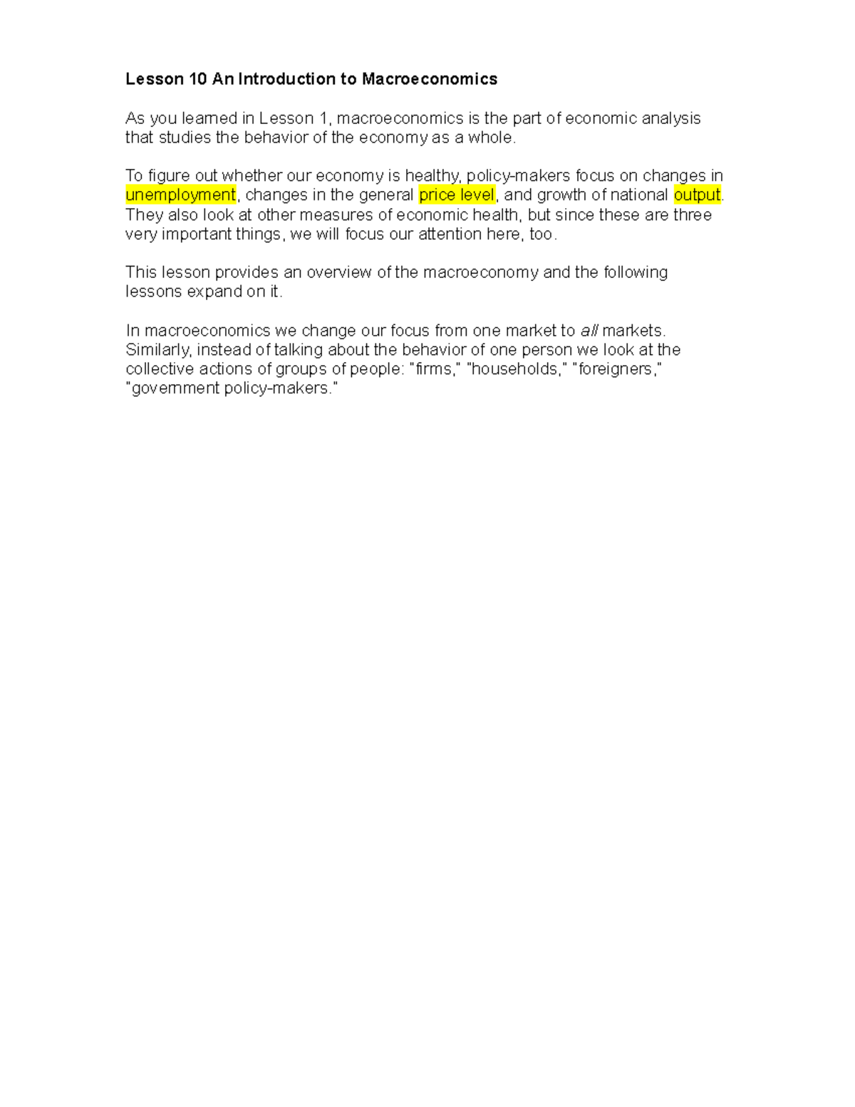 Lesson 10 An Introduction to Macroeconomics updated Aug 19 2019 ...