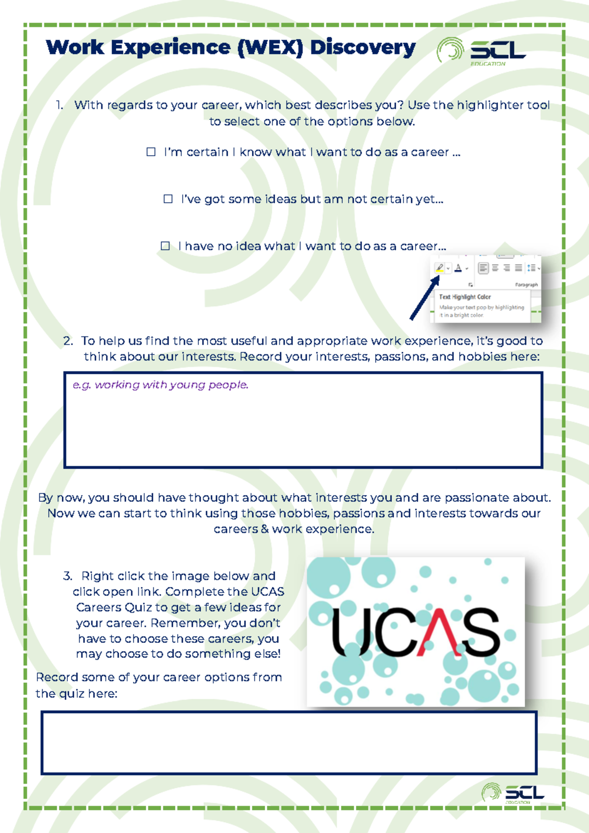 Work Experience Student discovery task - Work Experience (WEX ...