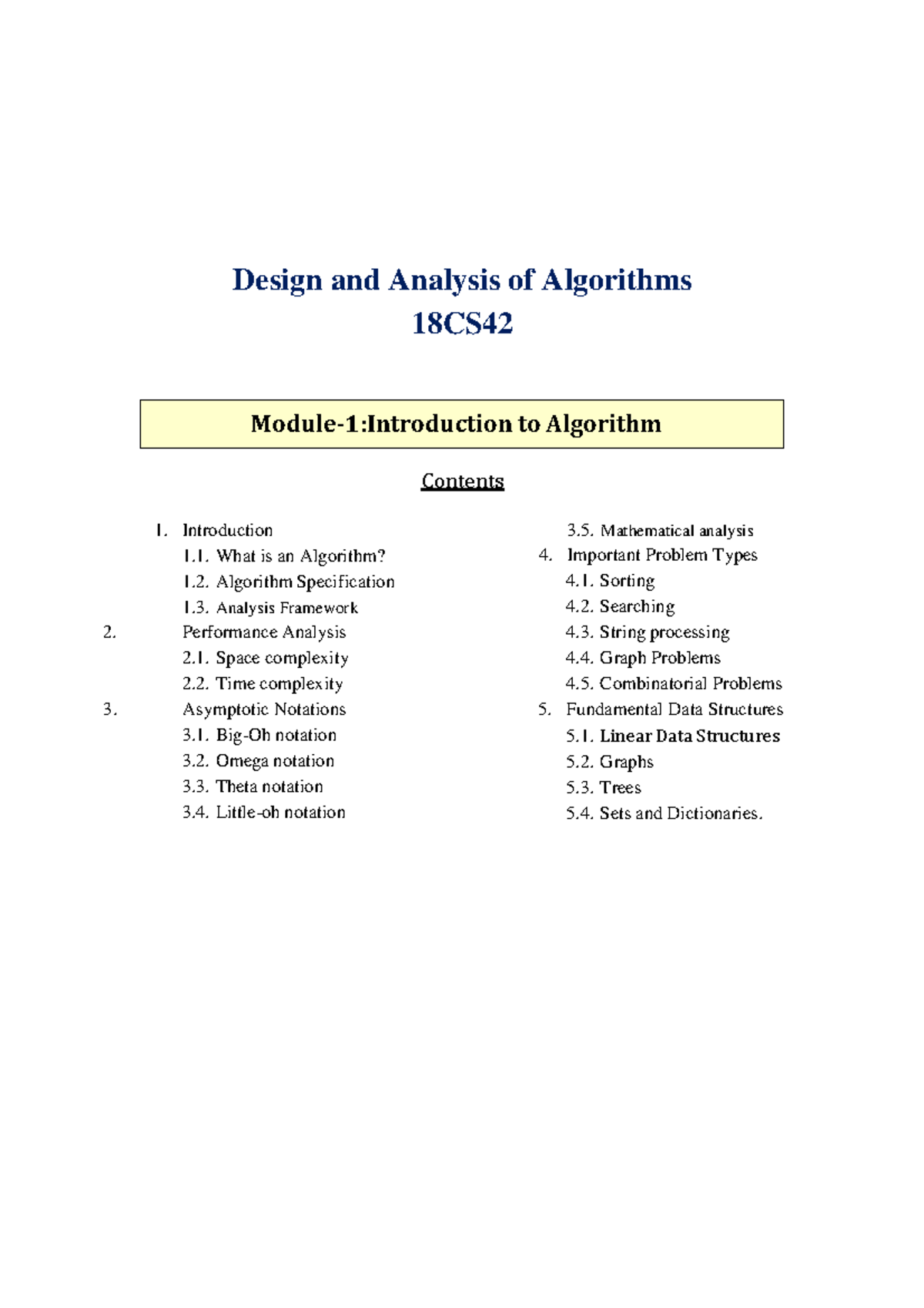 Daa m1 notes - ewaerr - Module-1:Introduction to Algorithm Design and ...