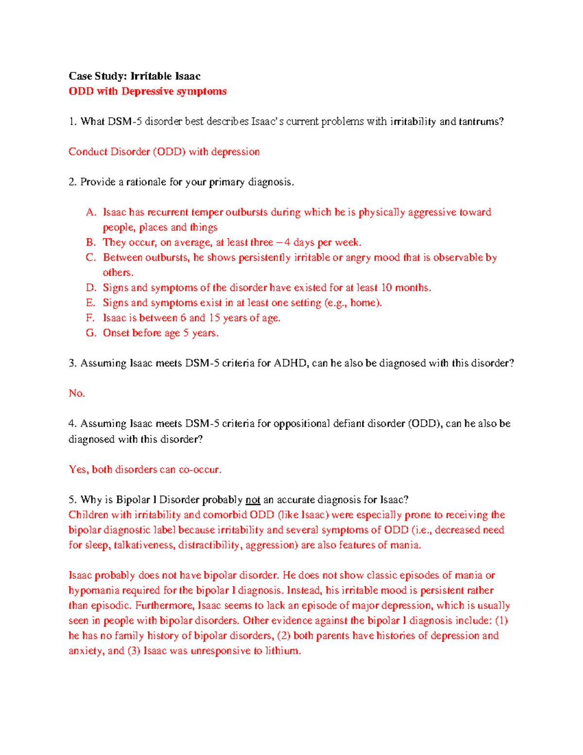 Irritable Isaac- Child abnormal psych - Case Study: Irritable Isaac ODD ...