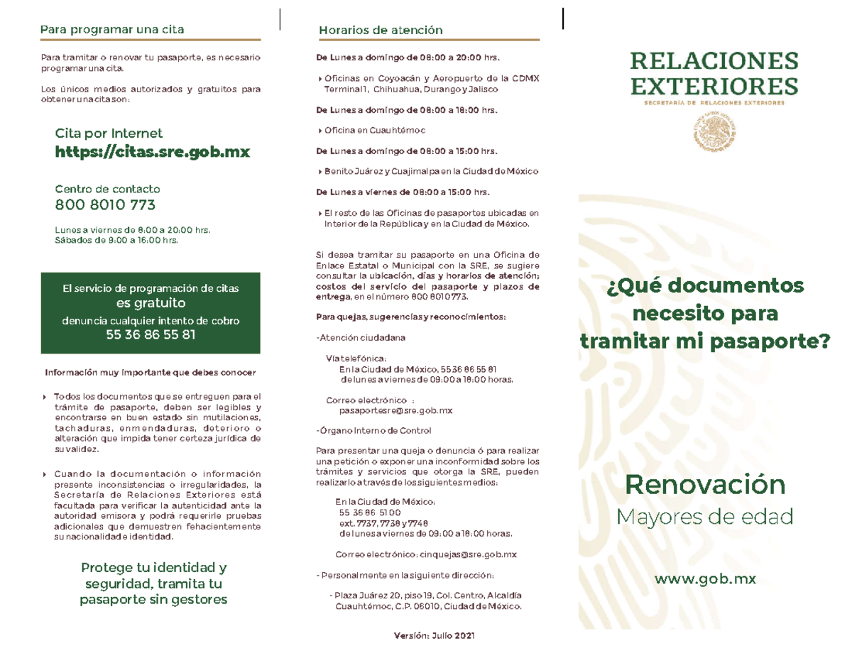 Triptico requisitos para cita pasaporte - Renovación Mayores de edad gob ¿Qué documentos ...