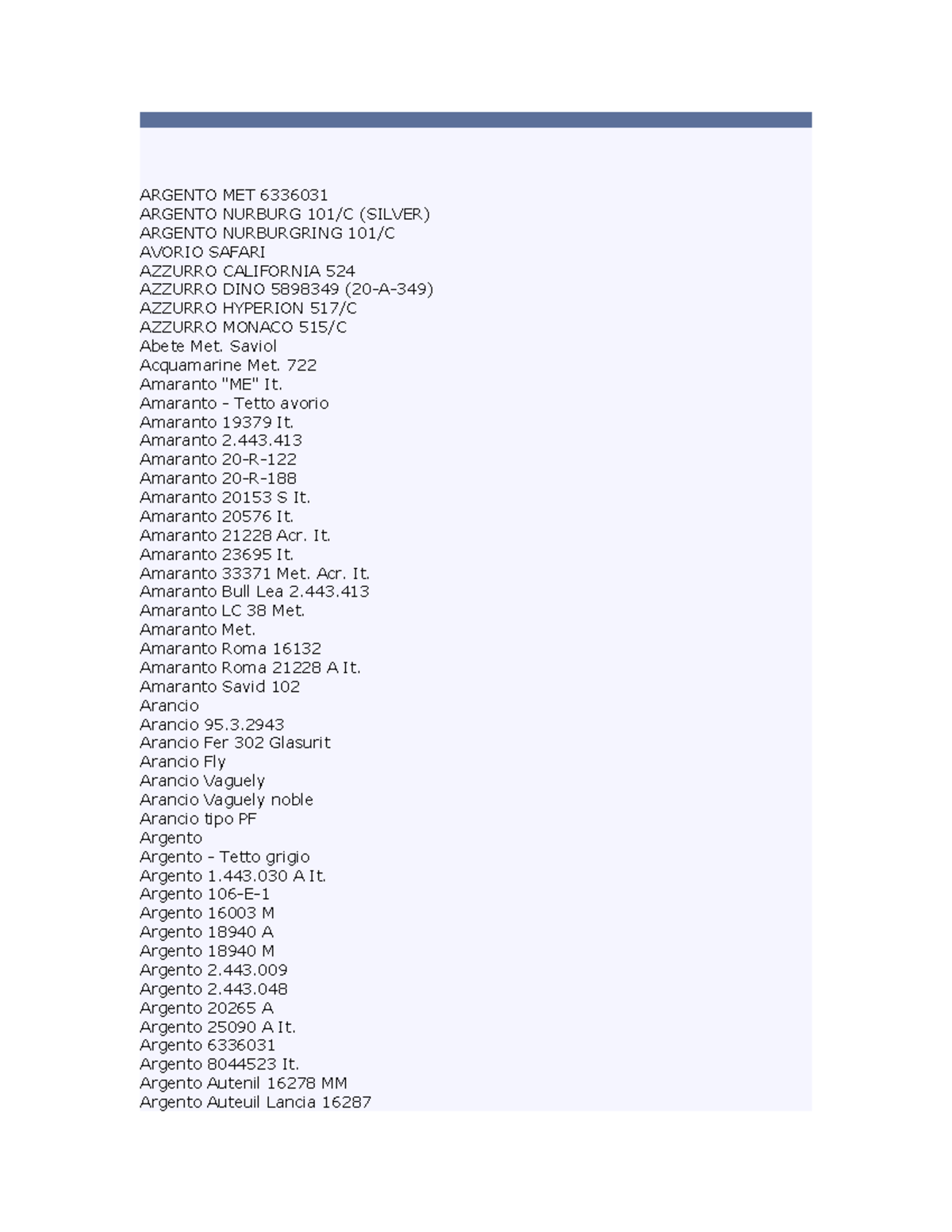 Ferrari Paint Colors Comprehensive List - ARGENTO MET 6336031 ARGENTO ...