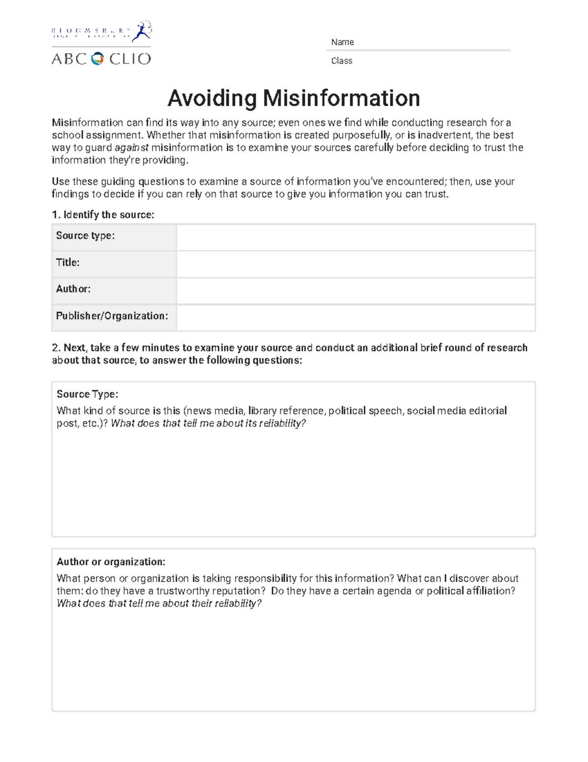 Avoiding Misinformation - Name Class Avoiding Misinformation ...