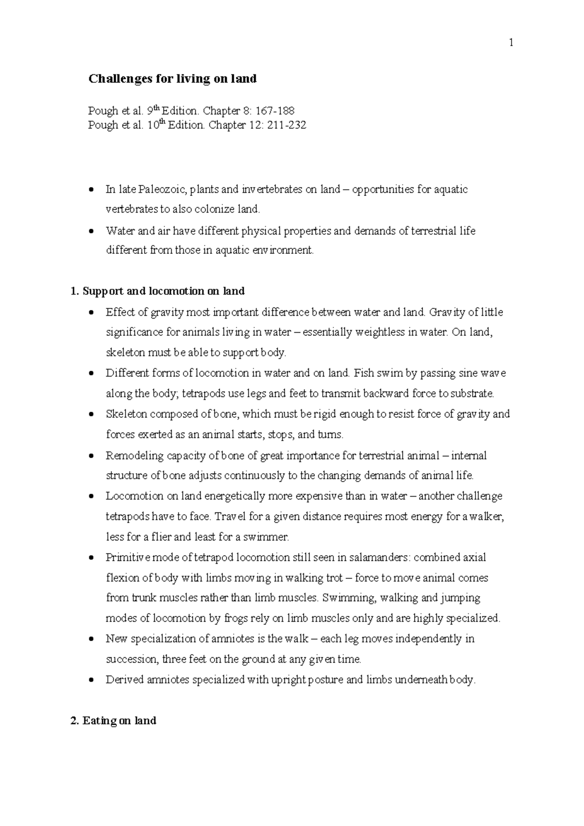 BDE254 Chapter 12 Summary - Challenges for living on land Pough et al ...