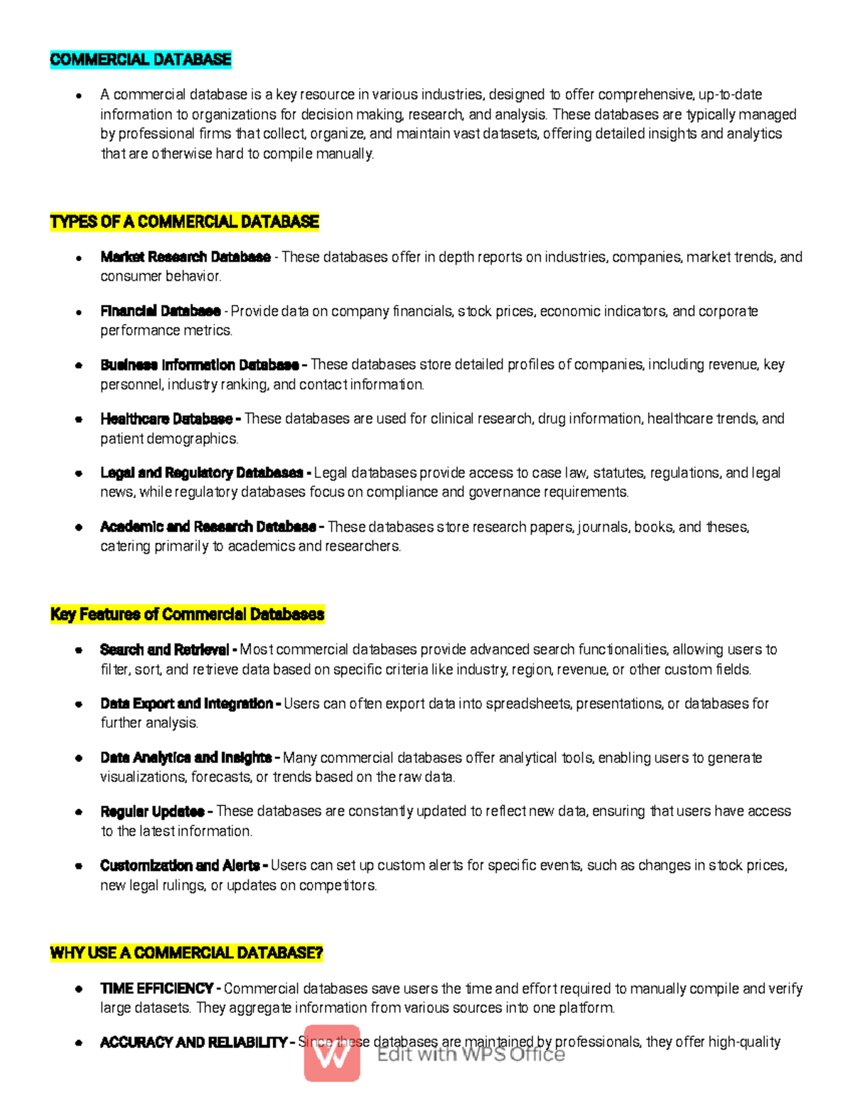 Advance MID - Reviewer - COMMERCIAL DATABASE A commercial database is a ...