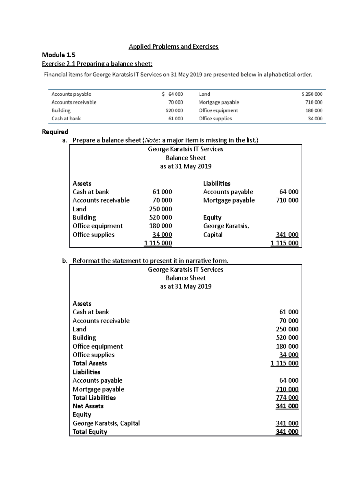 Modules 1-6 Applied Problems and Exercises - Applied Problems and ...
