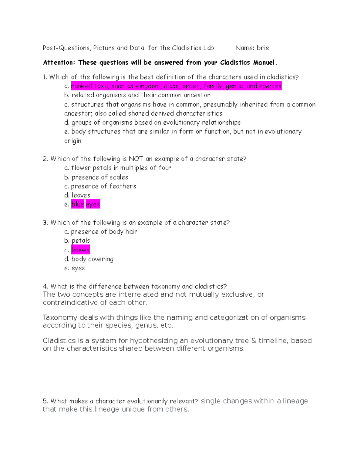 Cladist+lab-post+questions copy - Post-Questions, Picture and Data for ...