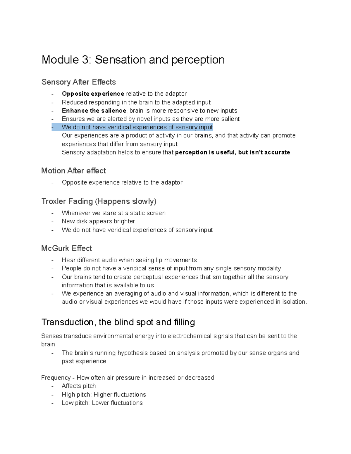 Module 3 Sensation and perception - Module 3: Sensation and perception ...