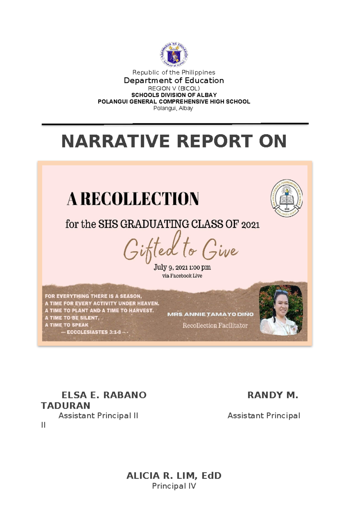 Narrative Report Virtual Recollection Rivera, V. C - Republic of the ...