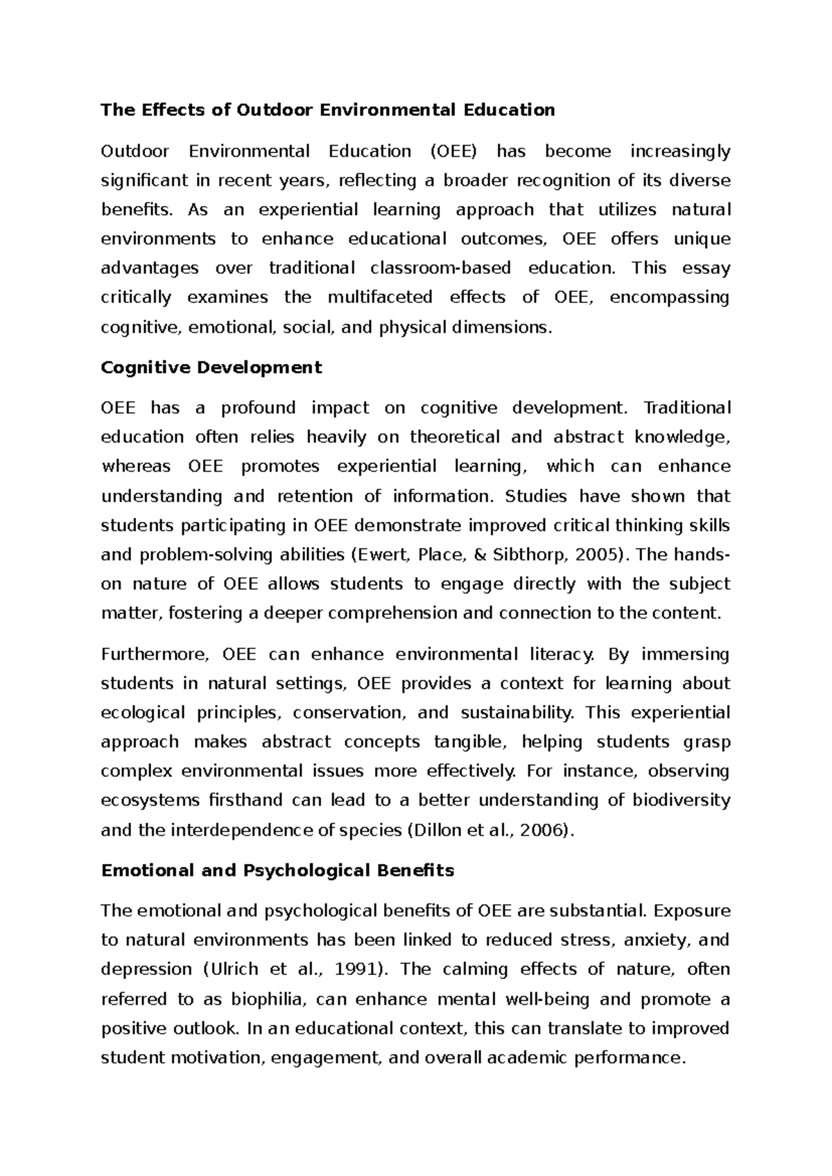 A Review of Outdoor Environmental Education - The Effects of Outdoor ...