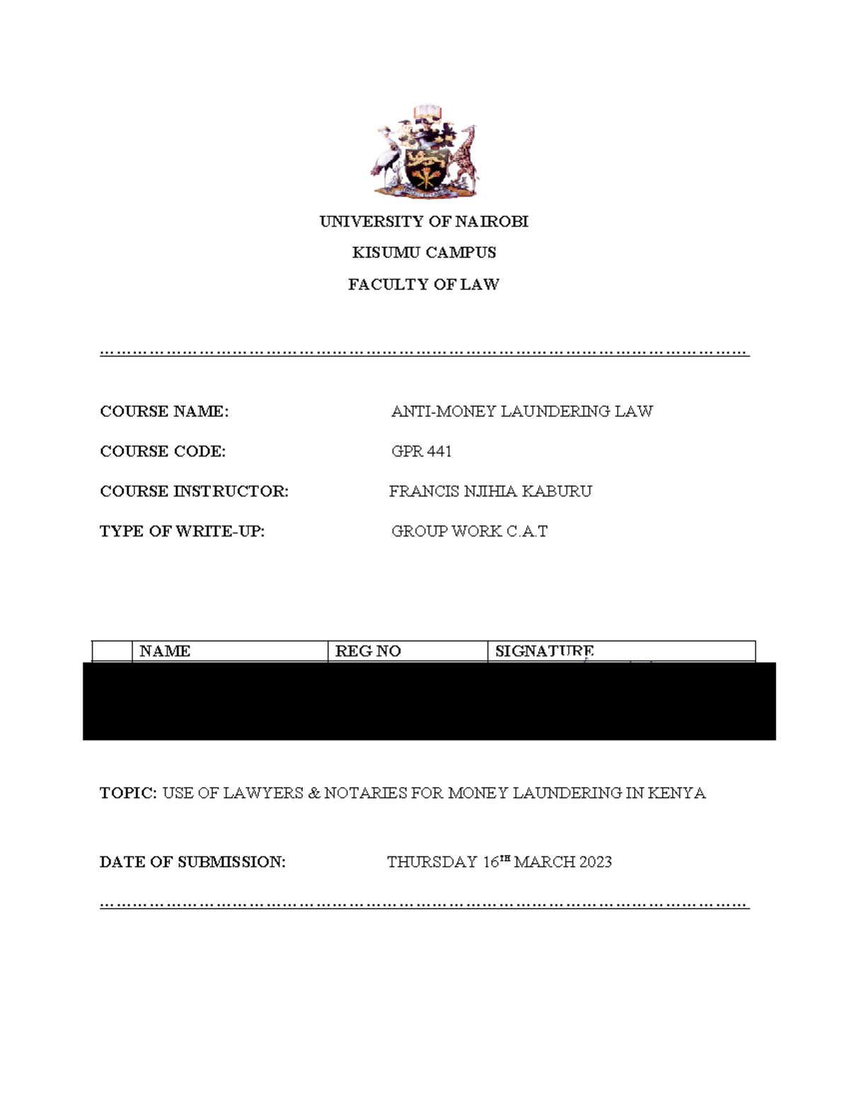 USE OF Lawyers & Notaries FOR Money Laundering IN Kenya - UNIVERSITY OF ...