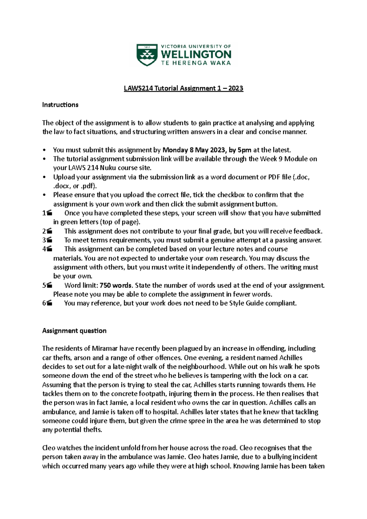 LAWS214 Tutorial Assignment 1 2023 - LAWS214 Tutorial Assignment 1 – 2023 Instructions The ...