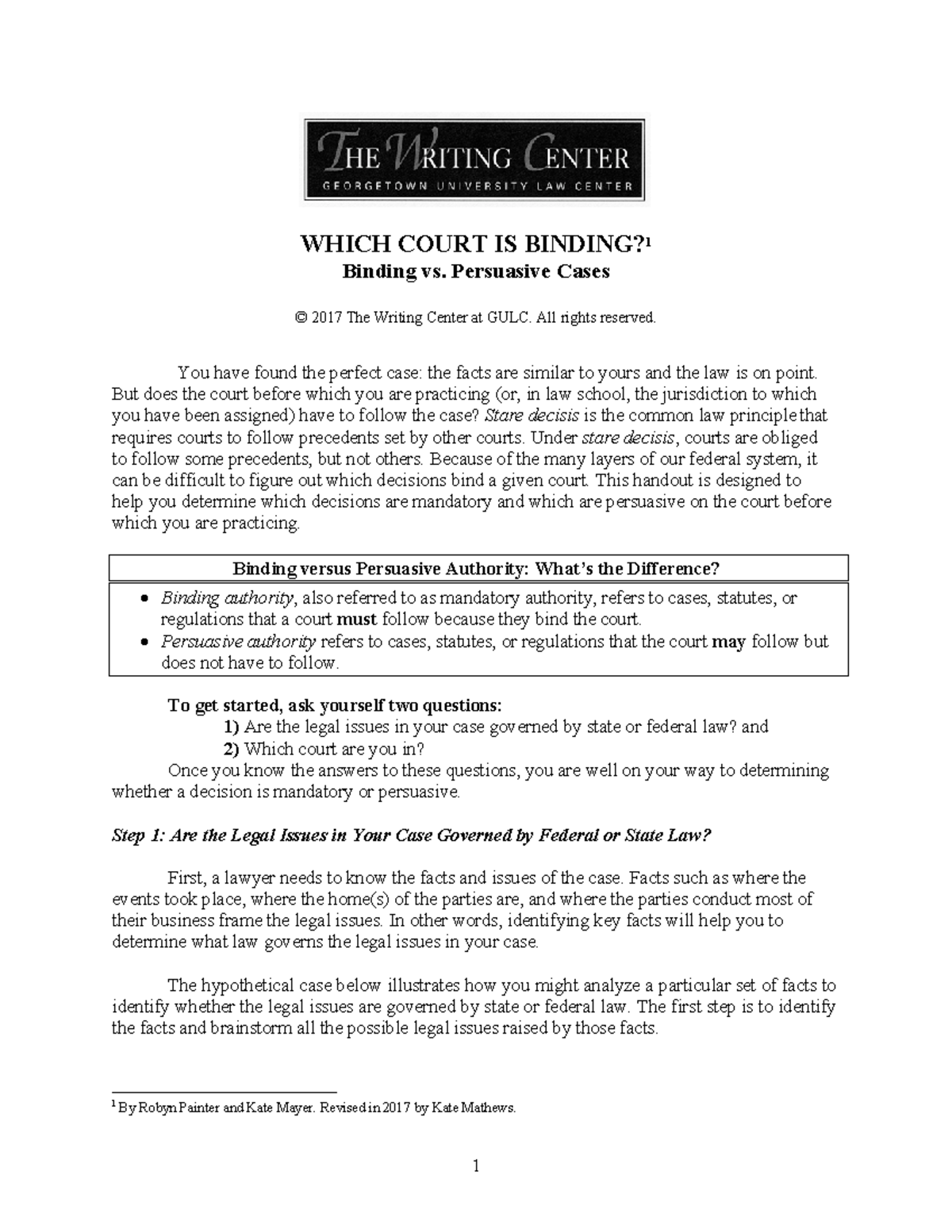 Which Court is Binding Handout Final - Binding authority, also referred ...