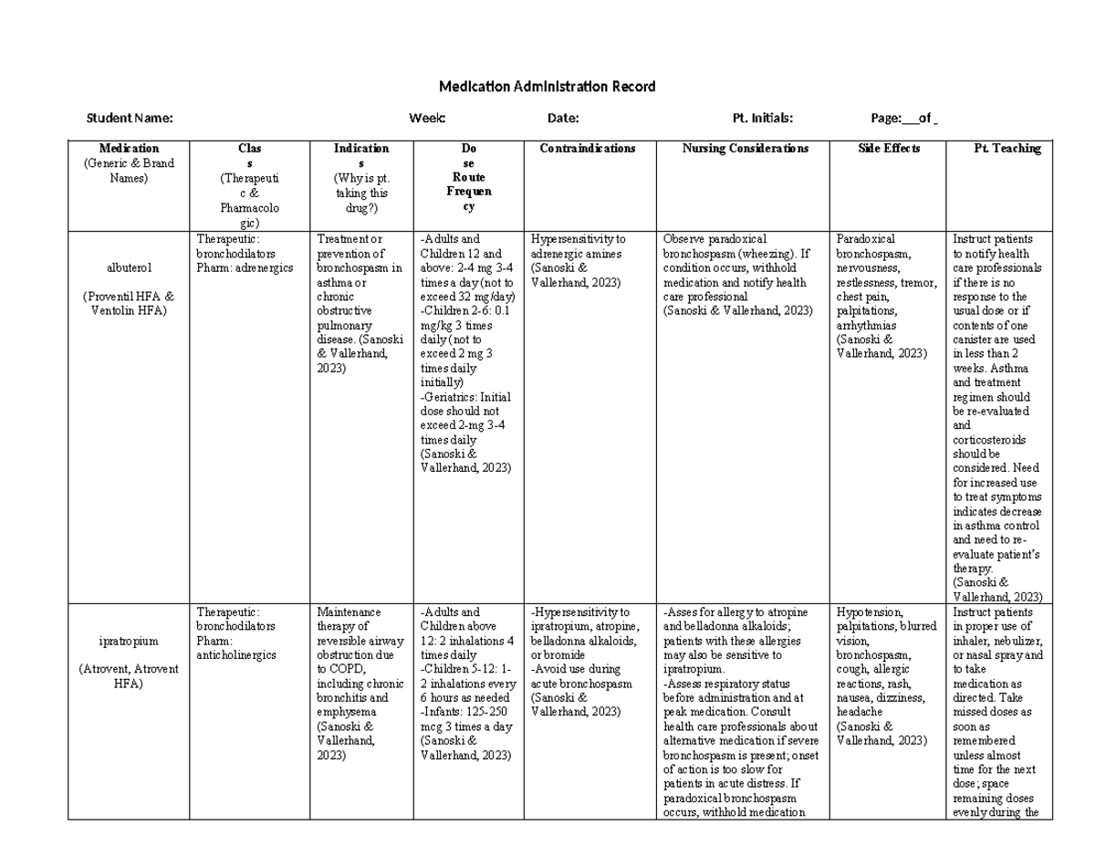 MAR Med #3 - Student Name: Week: Date: Pt. Initials: Page: of ...