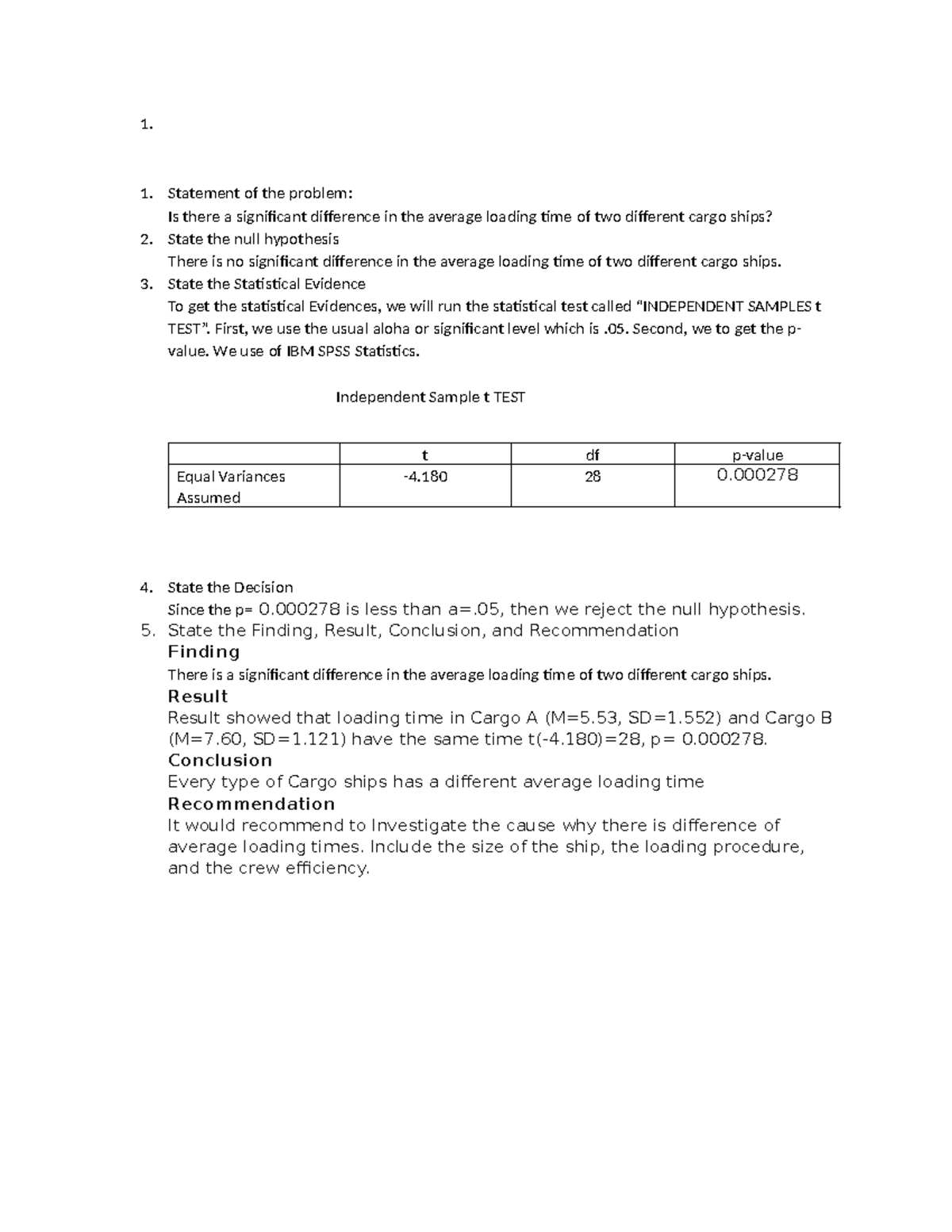 Stat - sample - 1. Statement of the problem: Is there a significant ...